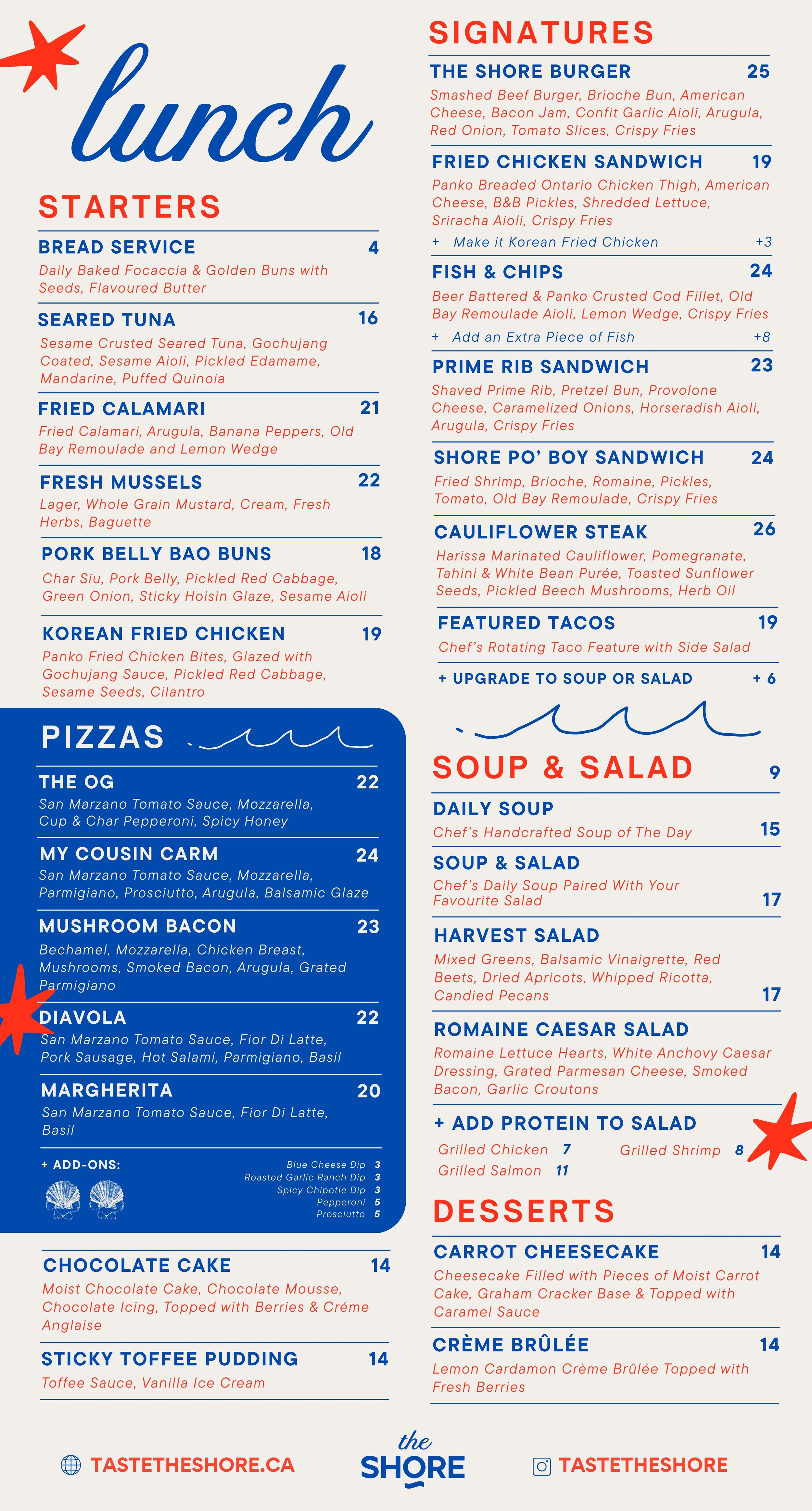 Main Menus — The Shore: Waterfront Restaurant in Jordan, Ontario