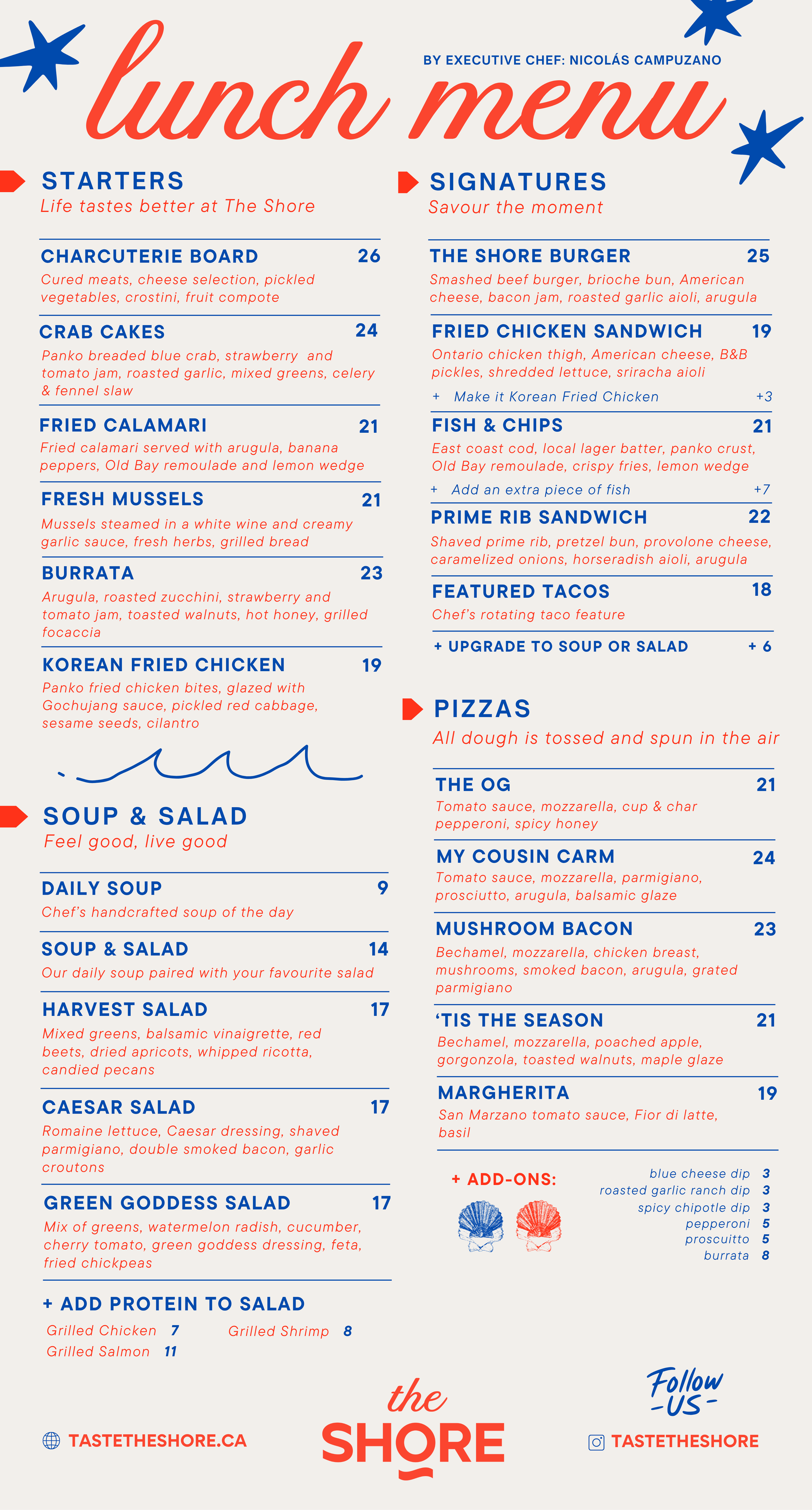Main Menus — The Shore: Waterfront Restaurant in Jordan, Ontario