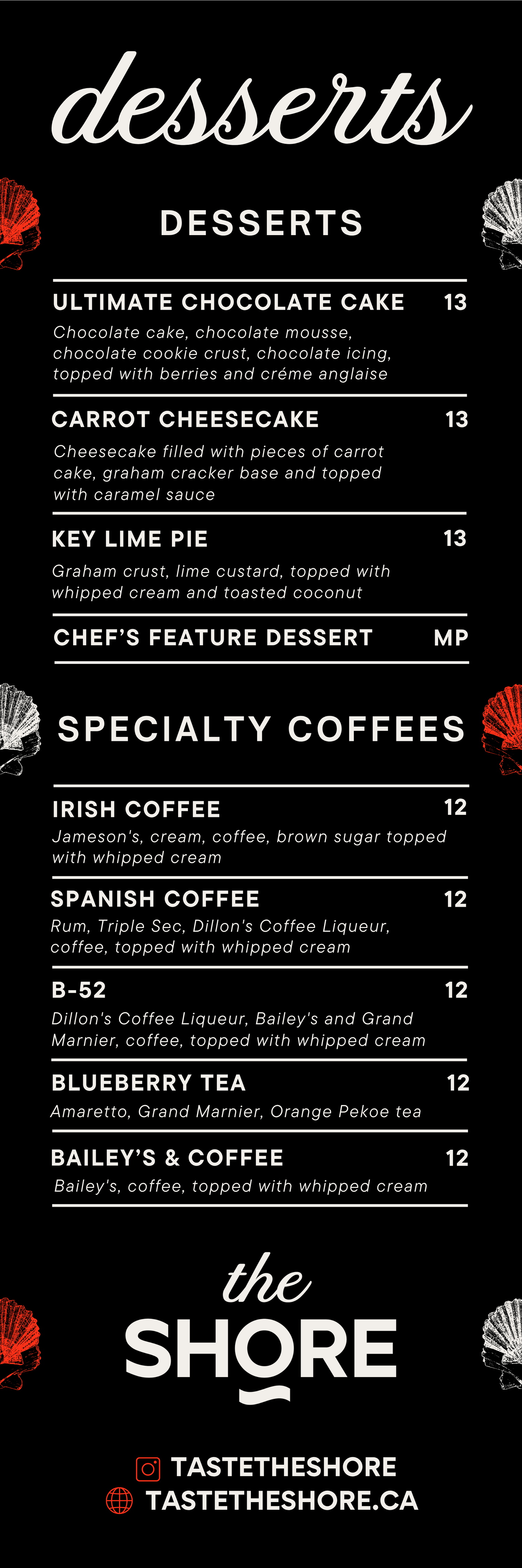 Main Menus — The Shore: Waterfront Restaurant in Jordan, Ontario