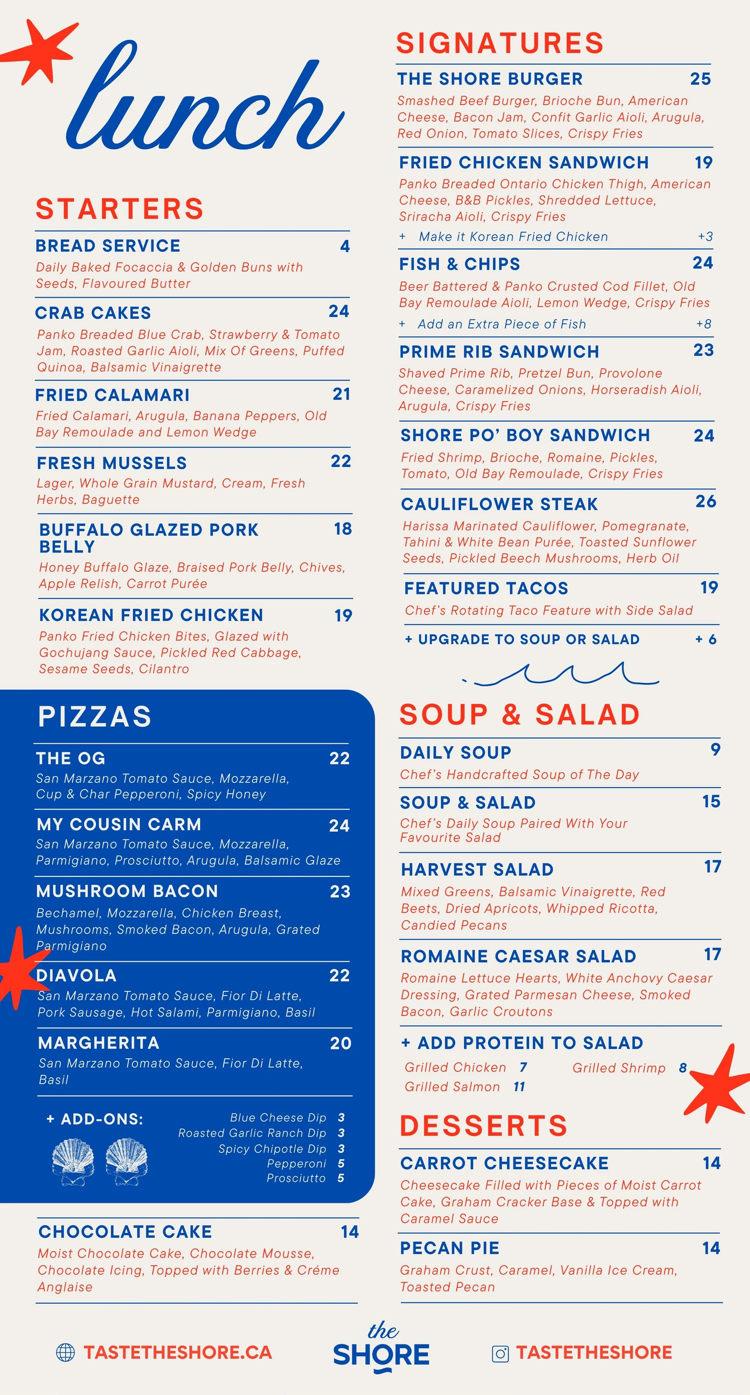Main Menus — The Shore: Waterfront Restaurant in Jordan, Ontario
