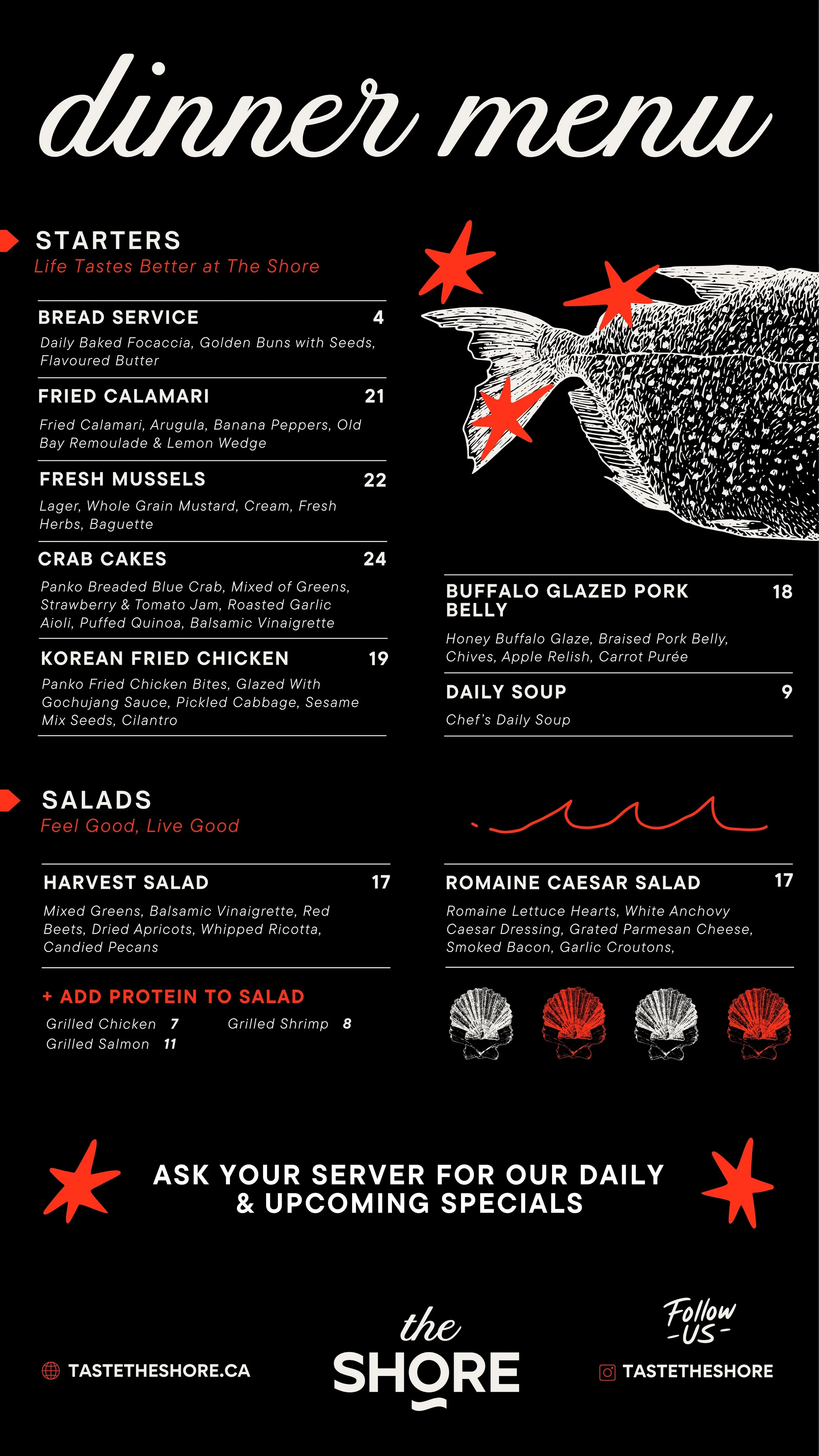 Main Menus — The Shore: Waterfront Restaurant in Jordan, Ontario