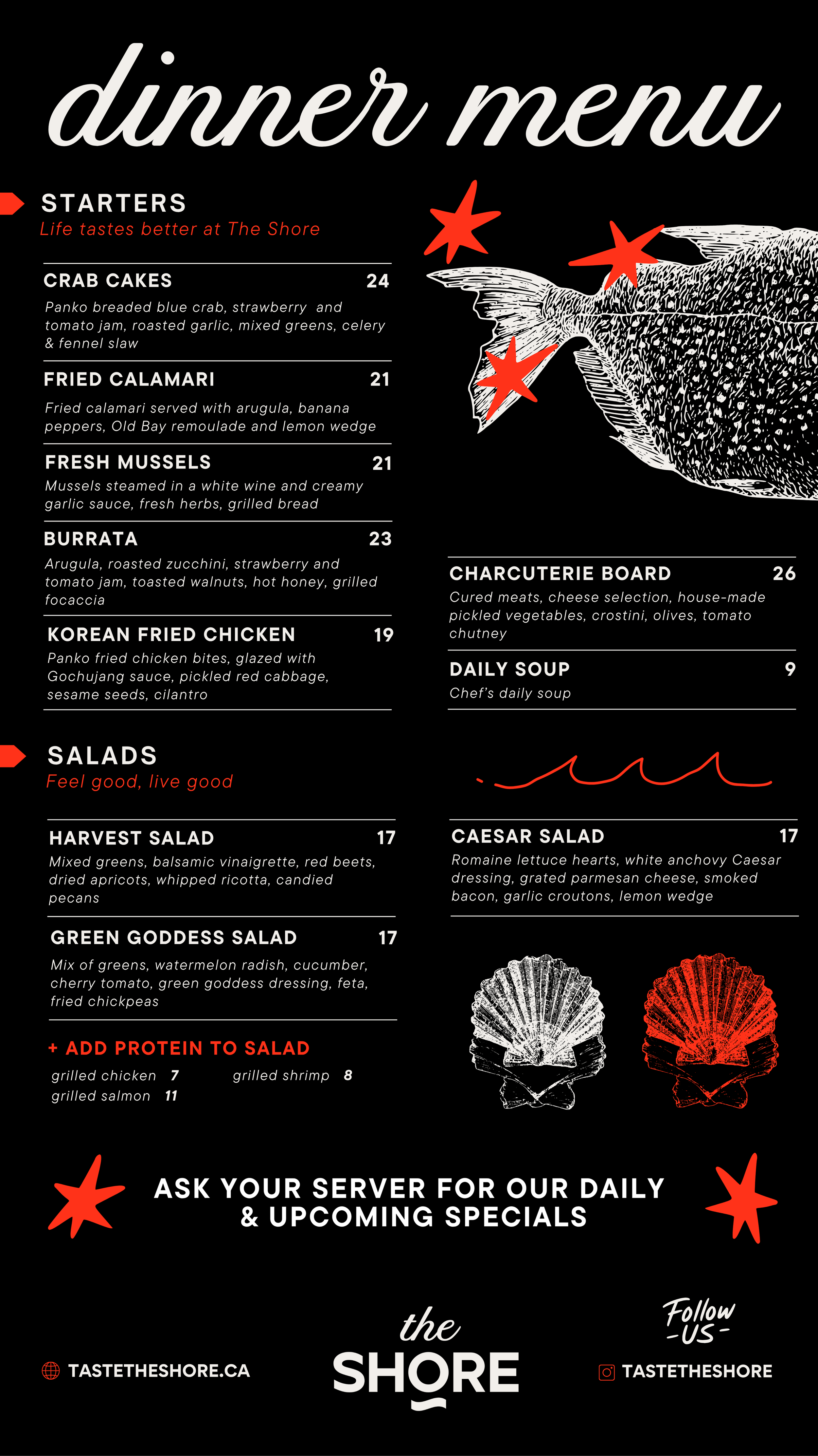 Main Menus — The Shore: Waterfront Restaurant in Jordan, Ontario