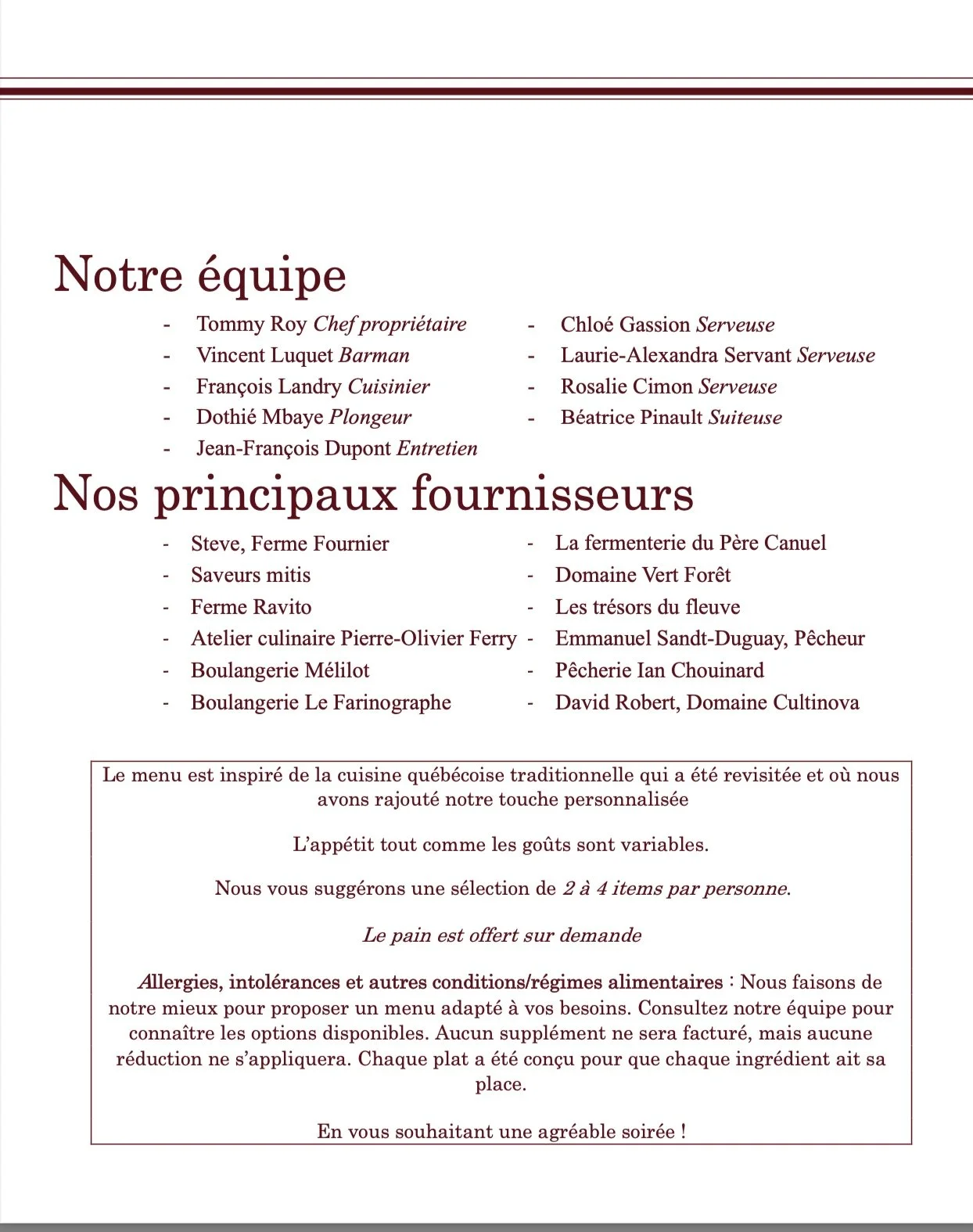 Menu — Losange Restaurant