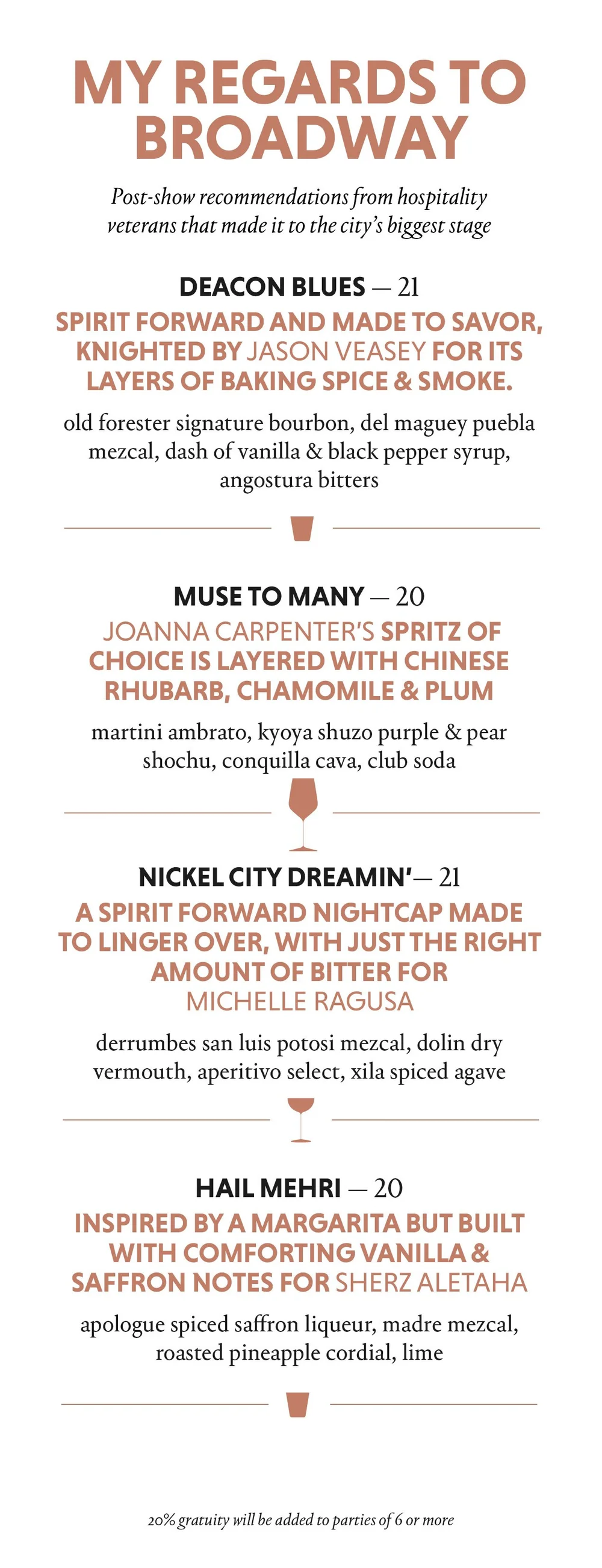 Broadway Cocktail Menu — DEAR IRVING