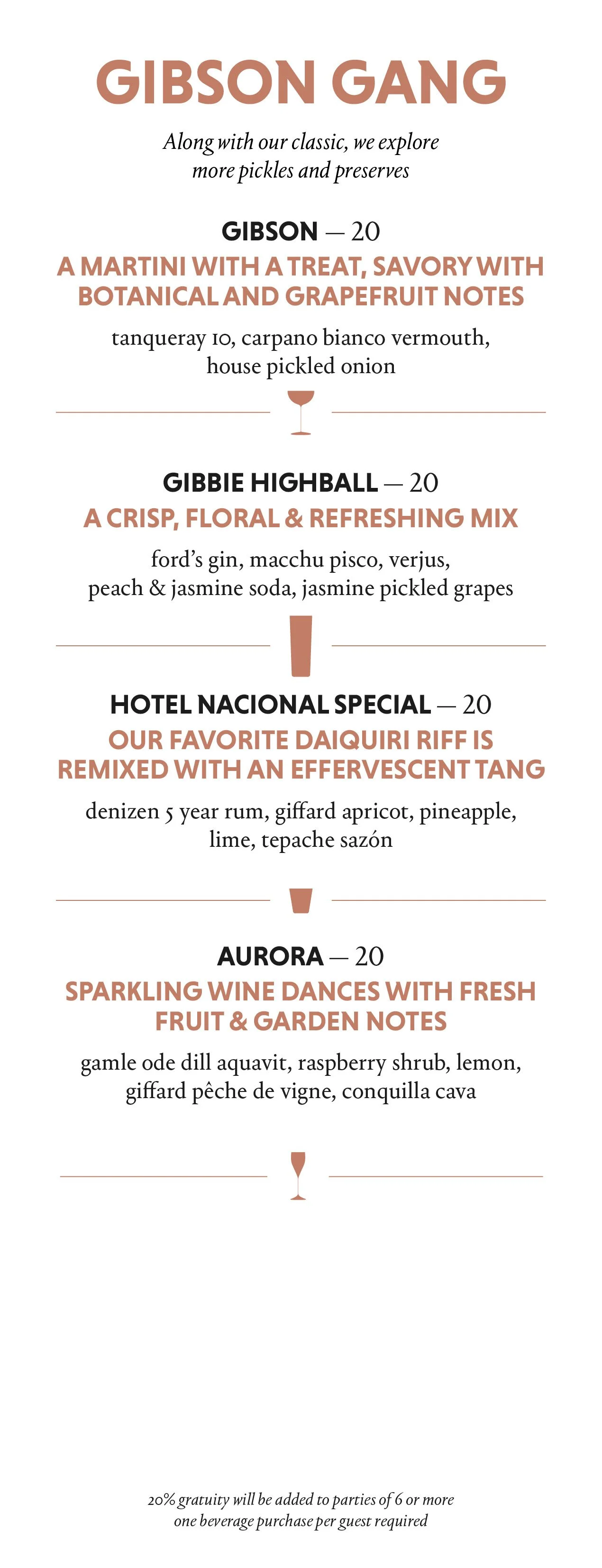 Broadway Cocktail Menu — DEAR IRVING