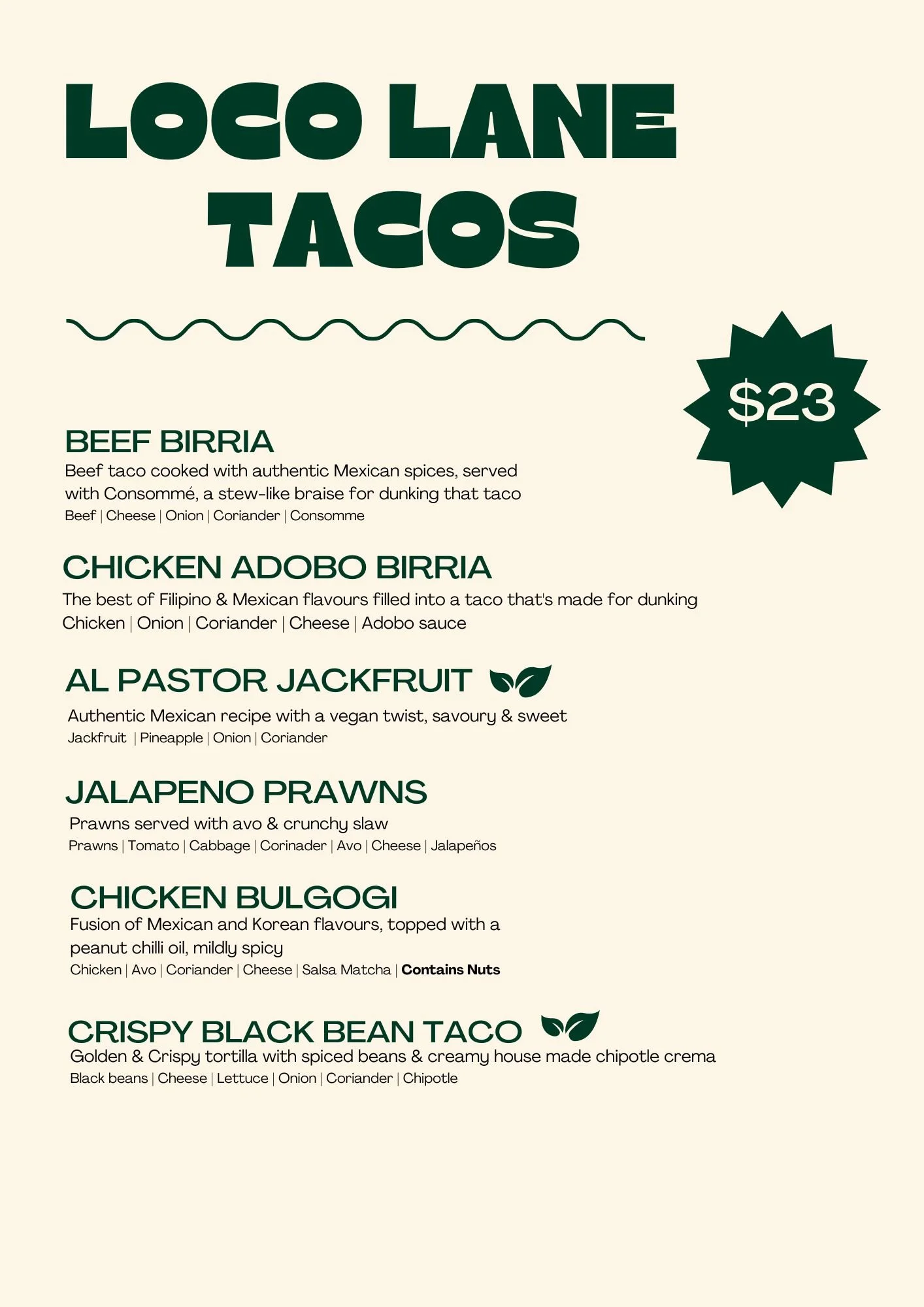 Menu — Loco Lane Mexican Cantina & Cocktail Bar