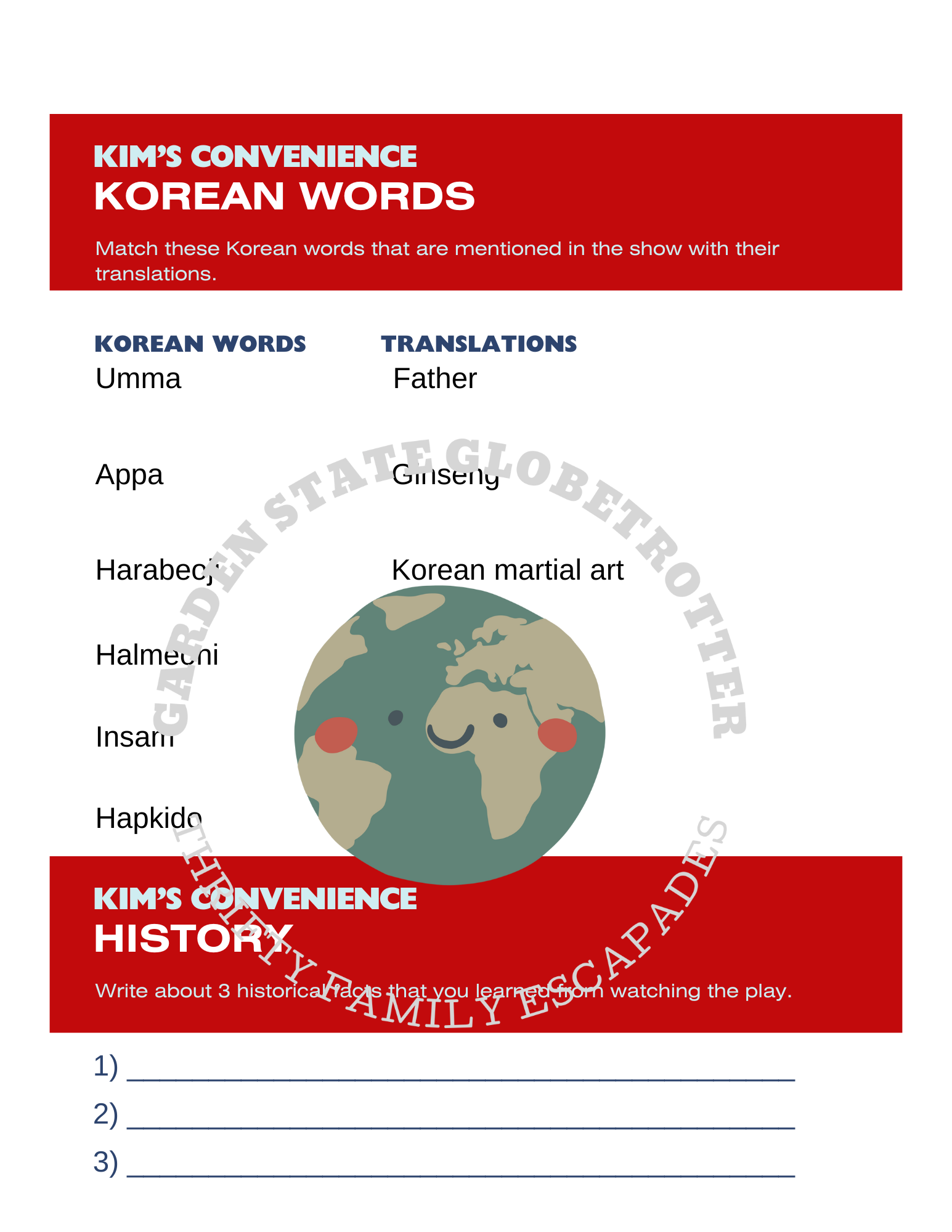 Kim's Convenience Worksheet Set — Garden State Globetrotter