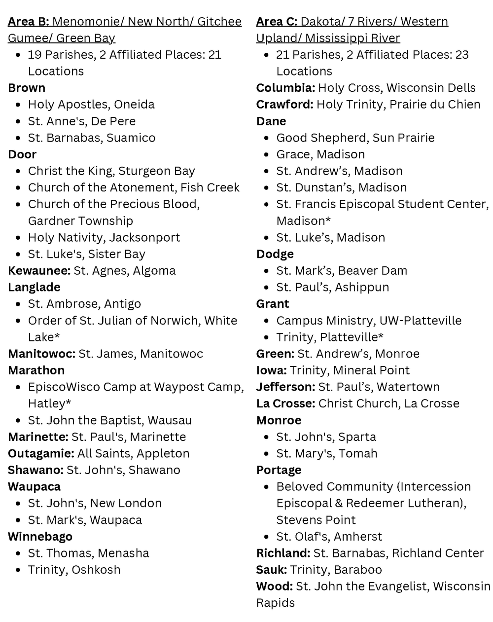 Regions — The Episcopal Diocese of Wisconsin