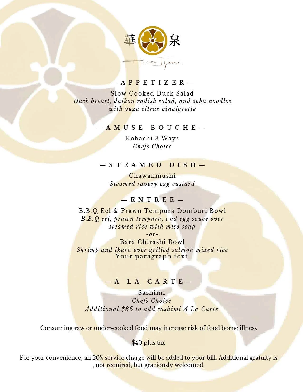 Menus — Hana Izumi