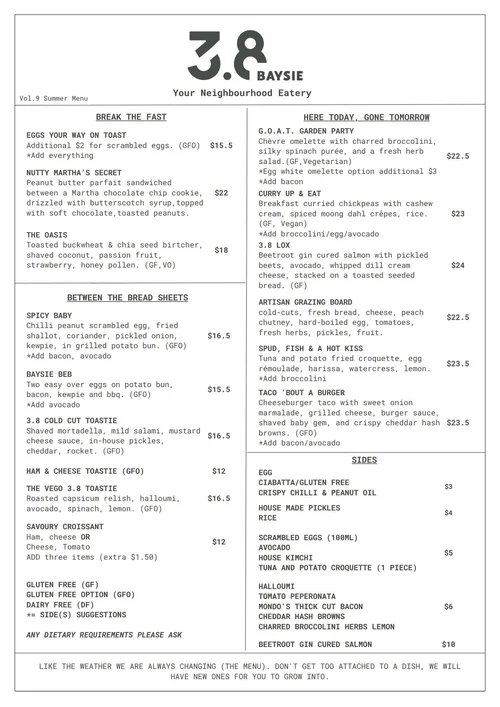 Menu — 3.8 BAYSIE
