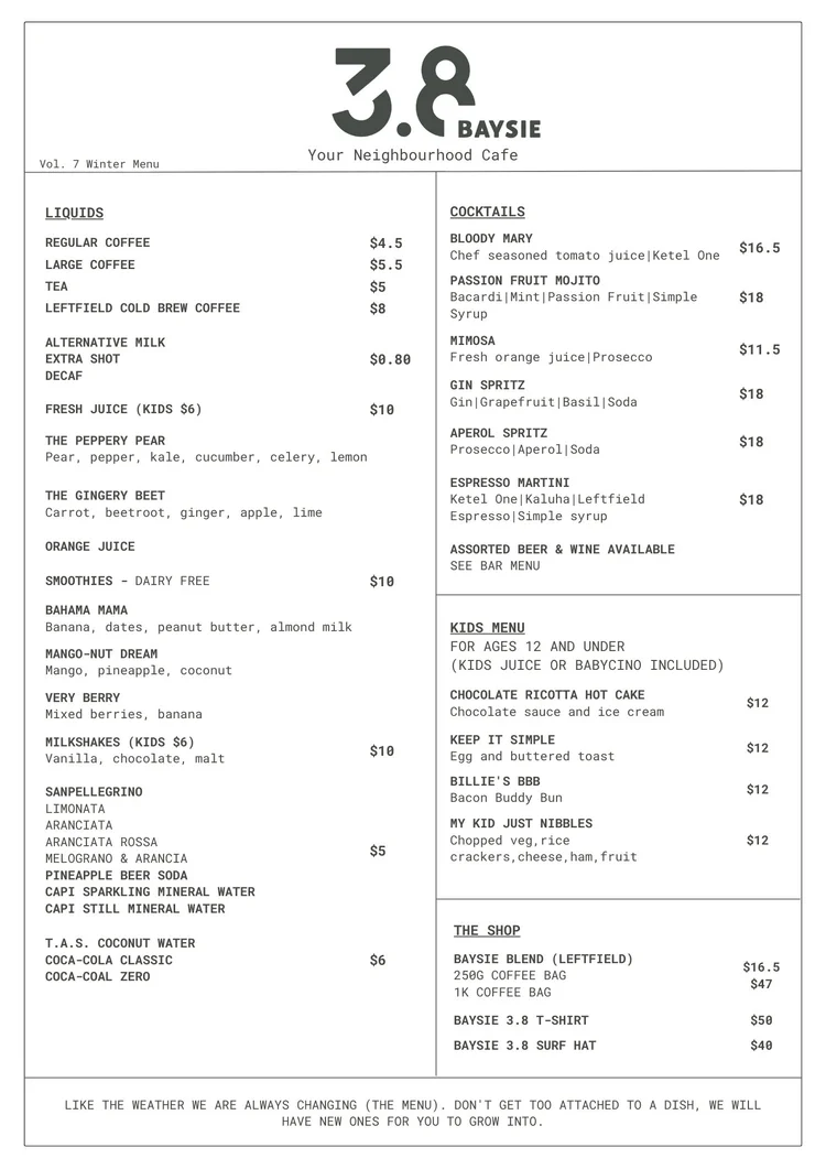 Menu — 3.8 BAYSIE