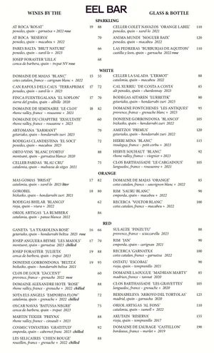 MENU — Eel Bar