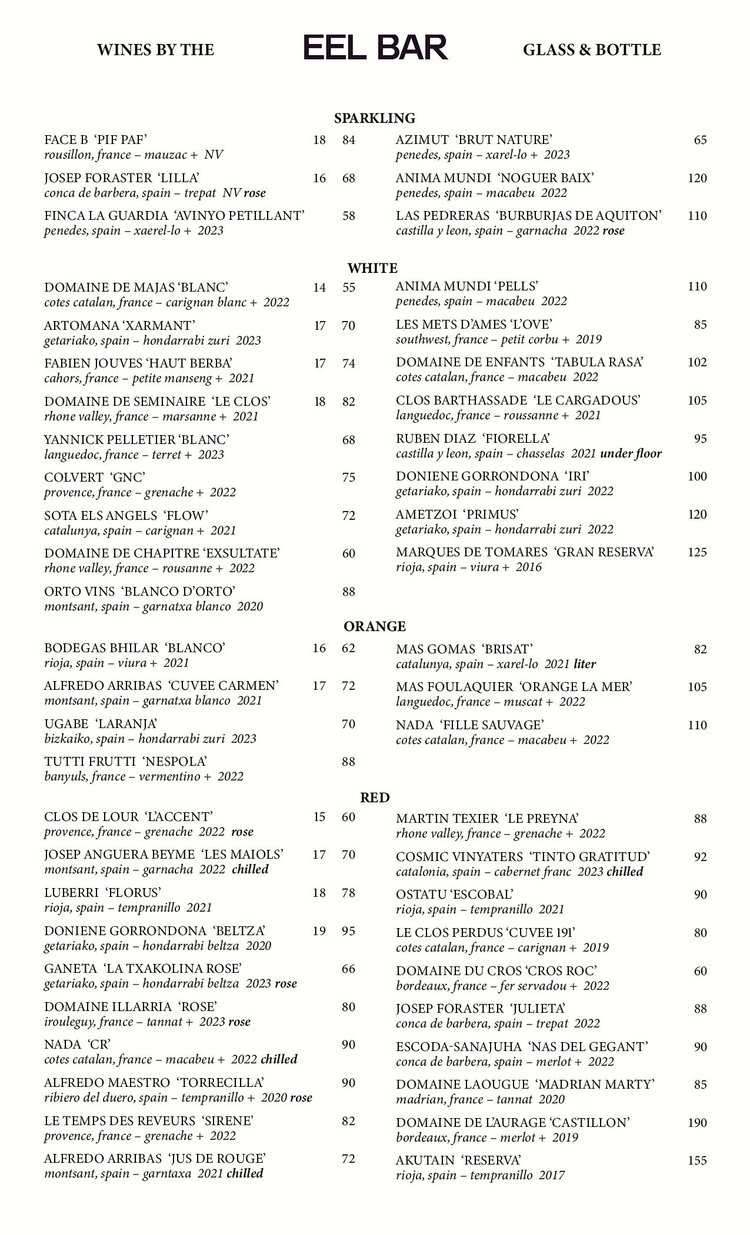 MENU — Eel Bar