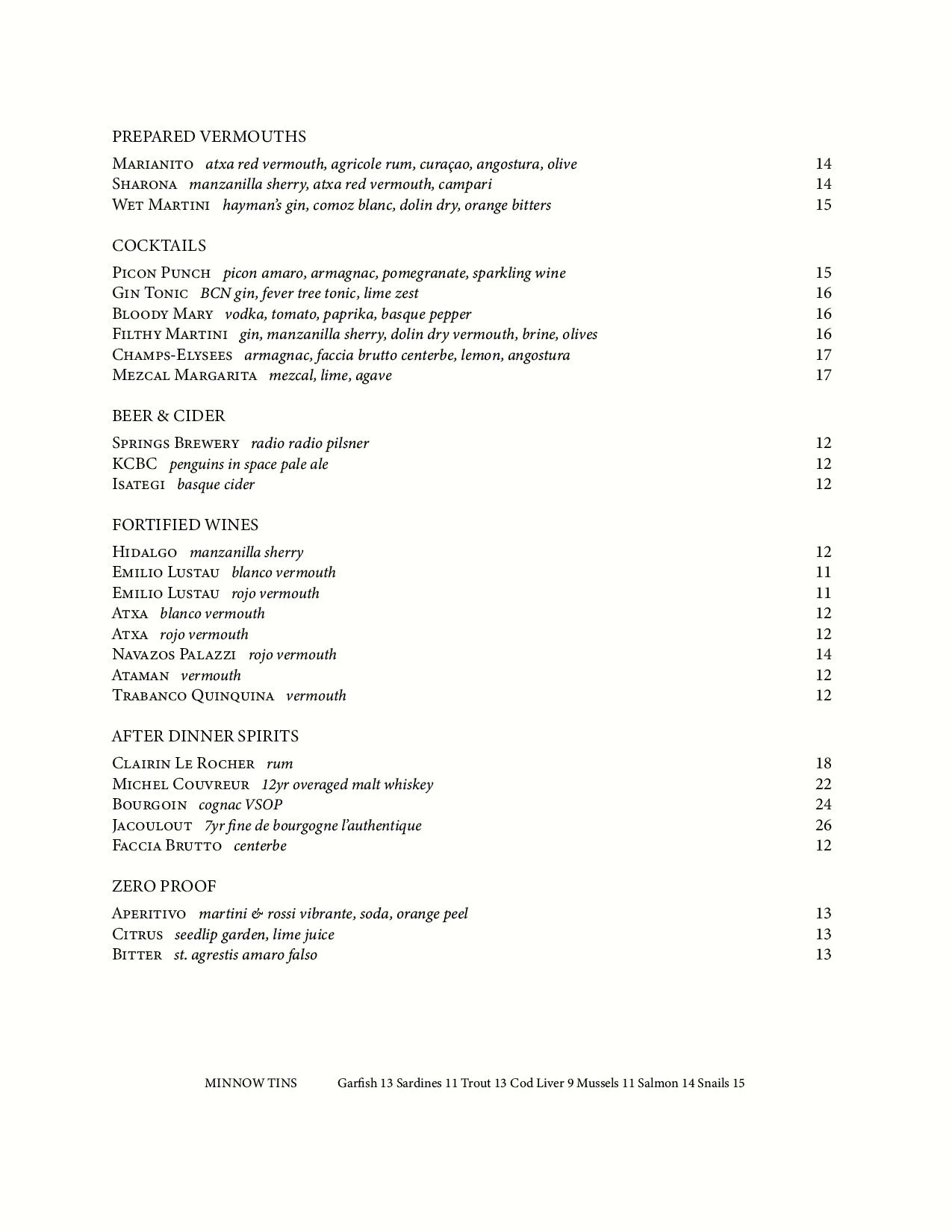 MENU — Eel Bar