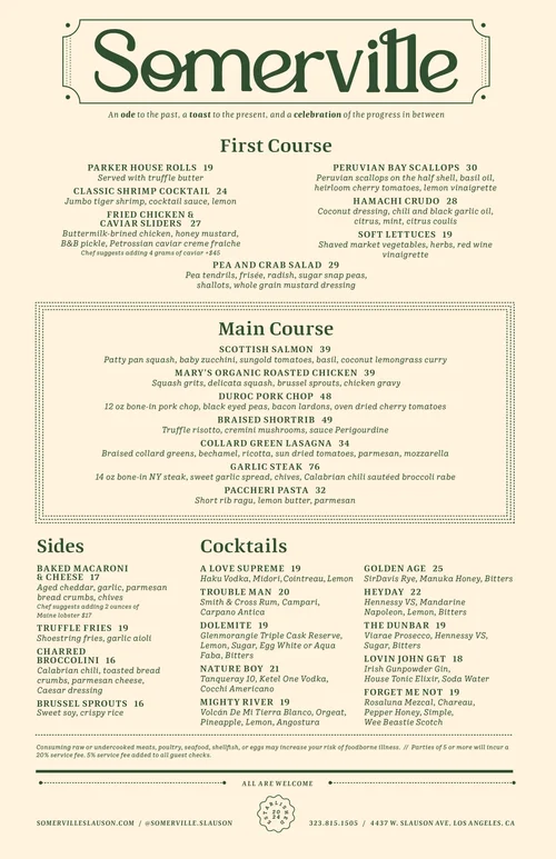Menu — Somerville