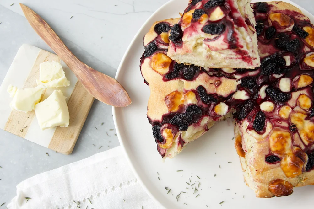 Haskap Mozzarella Focaccia — Rosy Farms Berry Upick