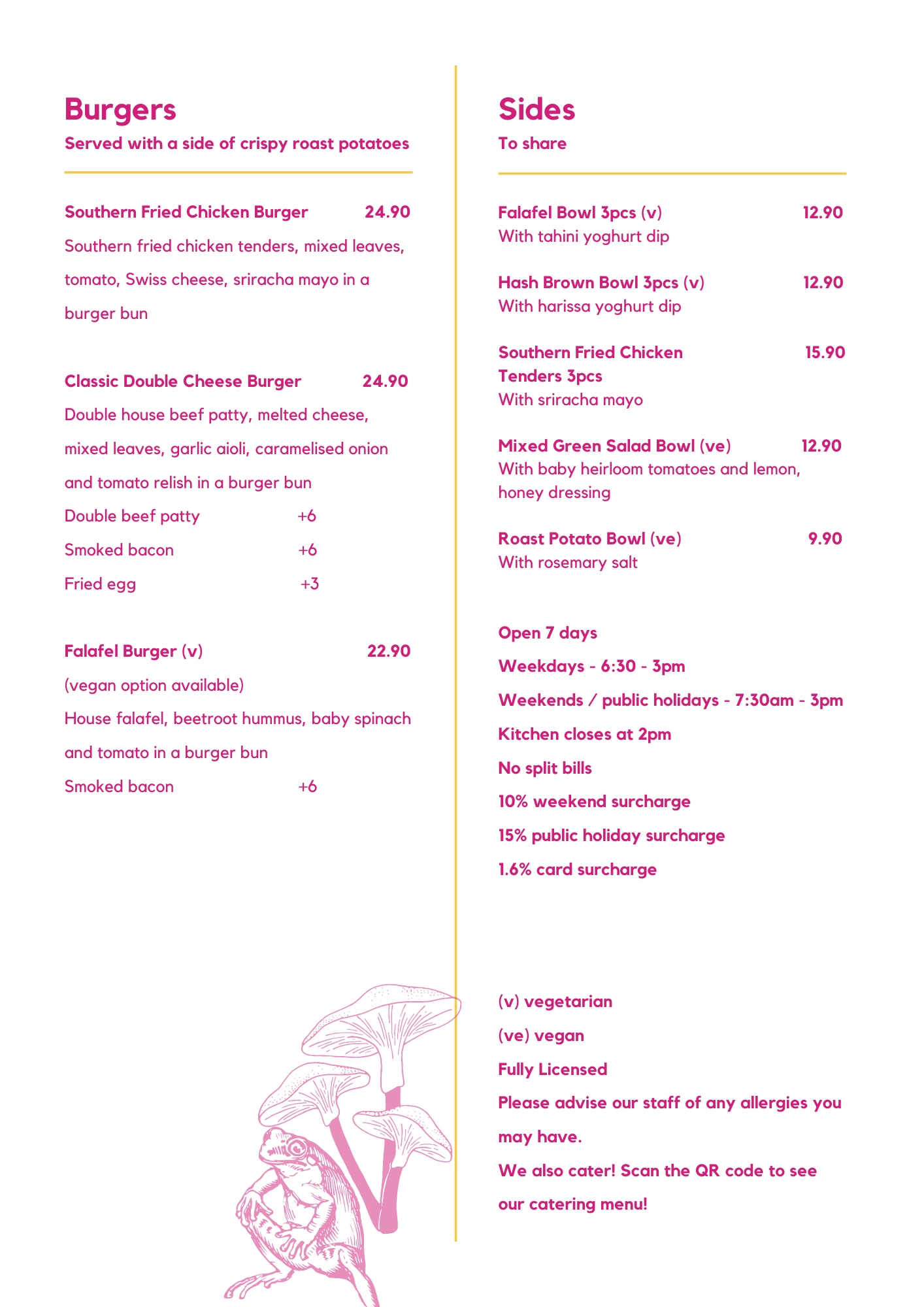 Dine In - Menu — Dad and the Frog Cafe