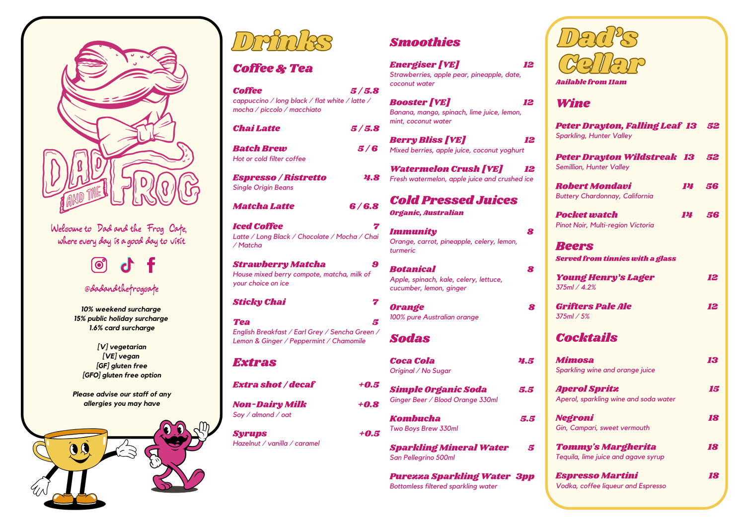 Dine-In Menu – Breakfast, Brunch & Lunch | Dad & The Frog Café Surry ...