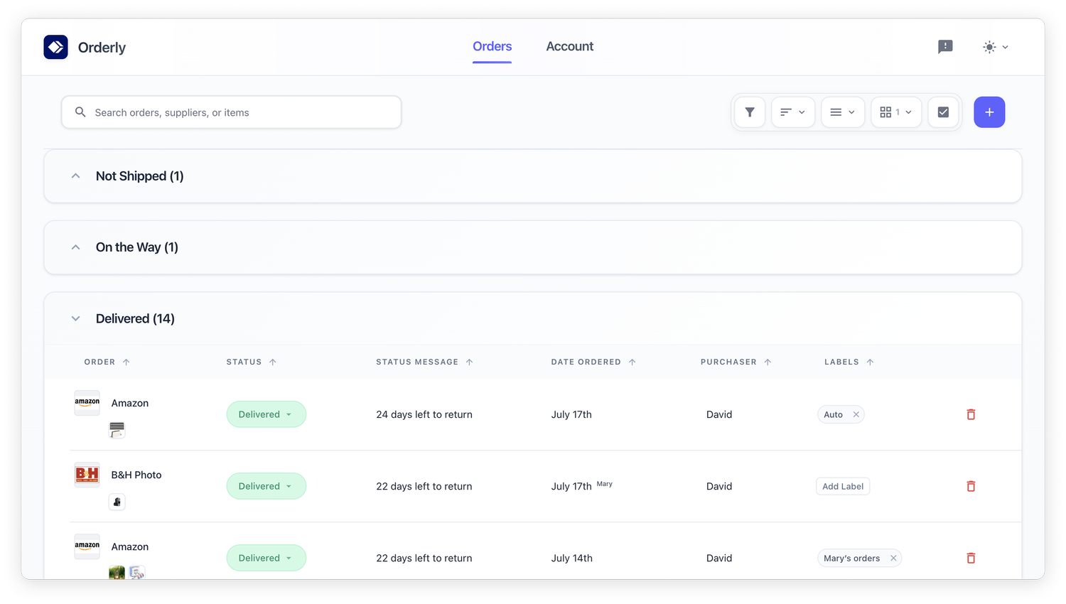 Orderly - Every order & return tracked automatically