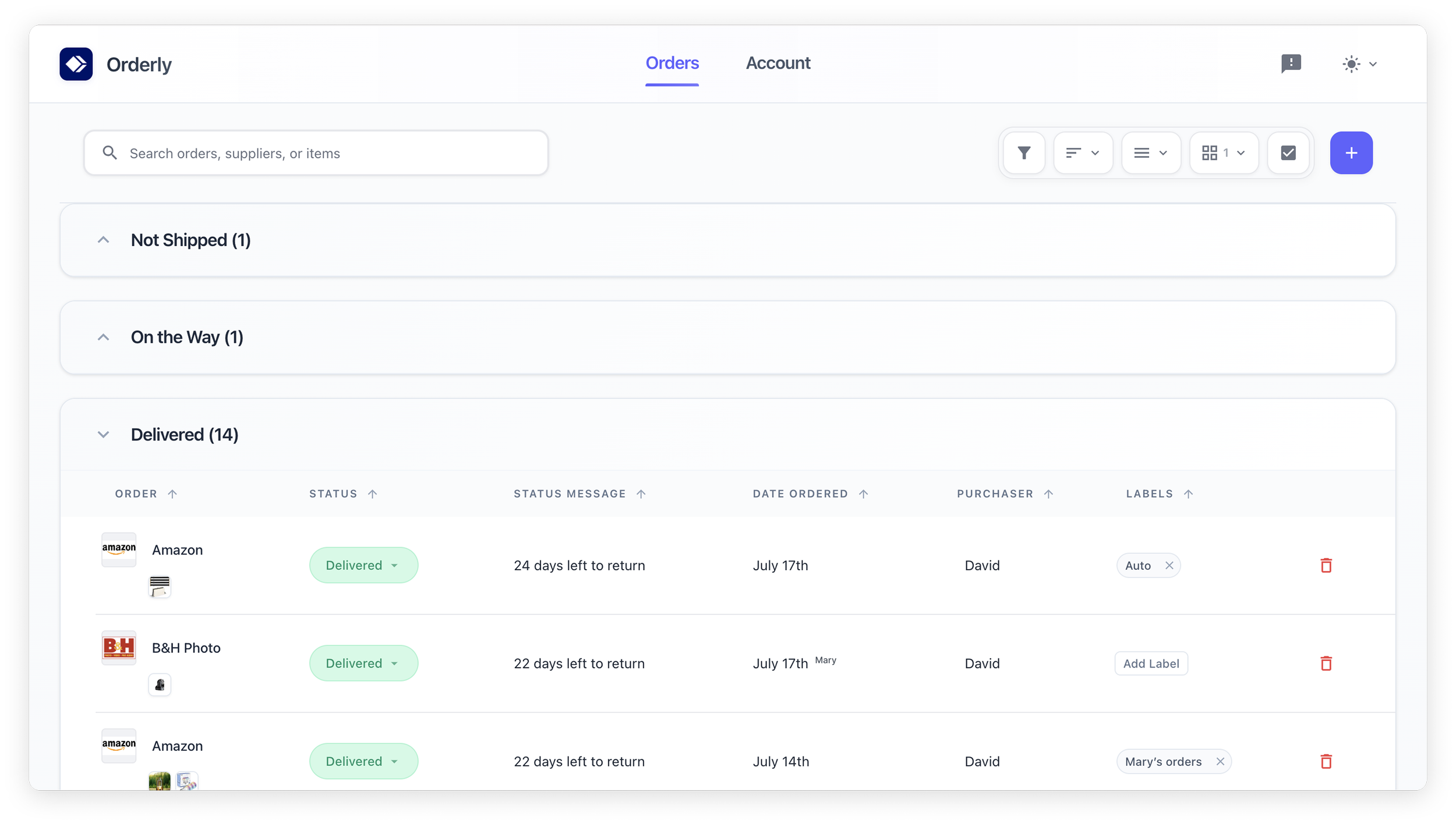 Orderly - Every order & return tracked automatically