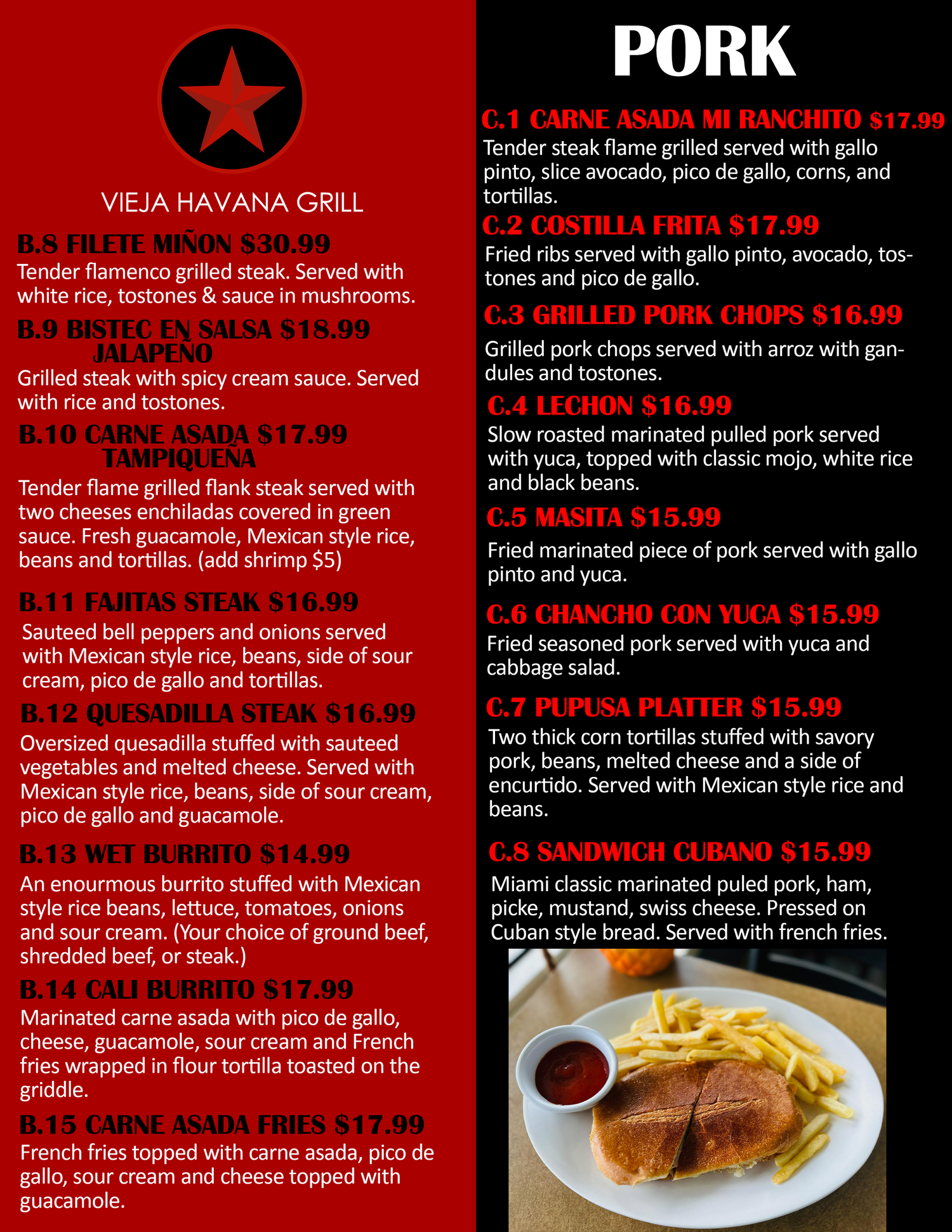 Menu — Vieja Havana Grill