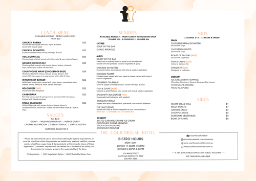 Menu — Courthouse Hotel