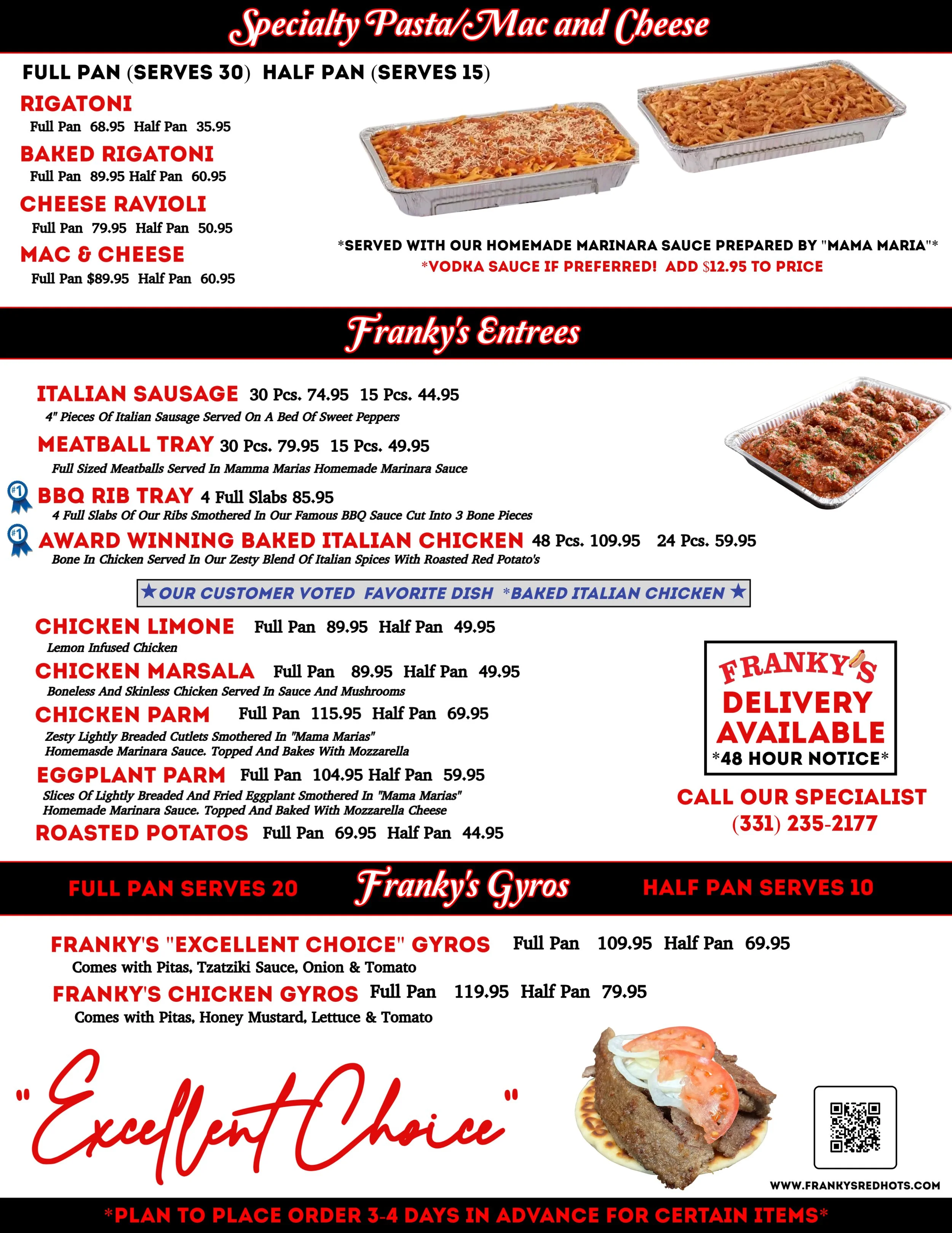 Catering Menu — Franky's Redhots