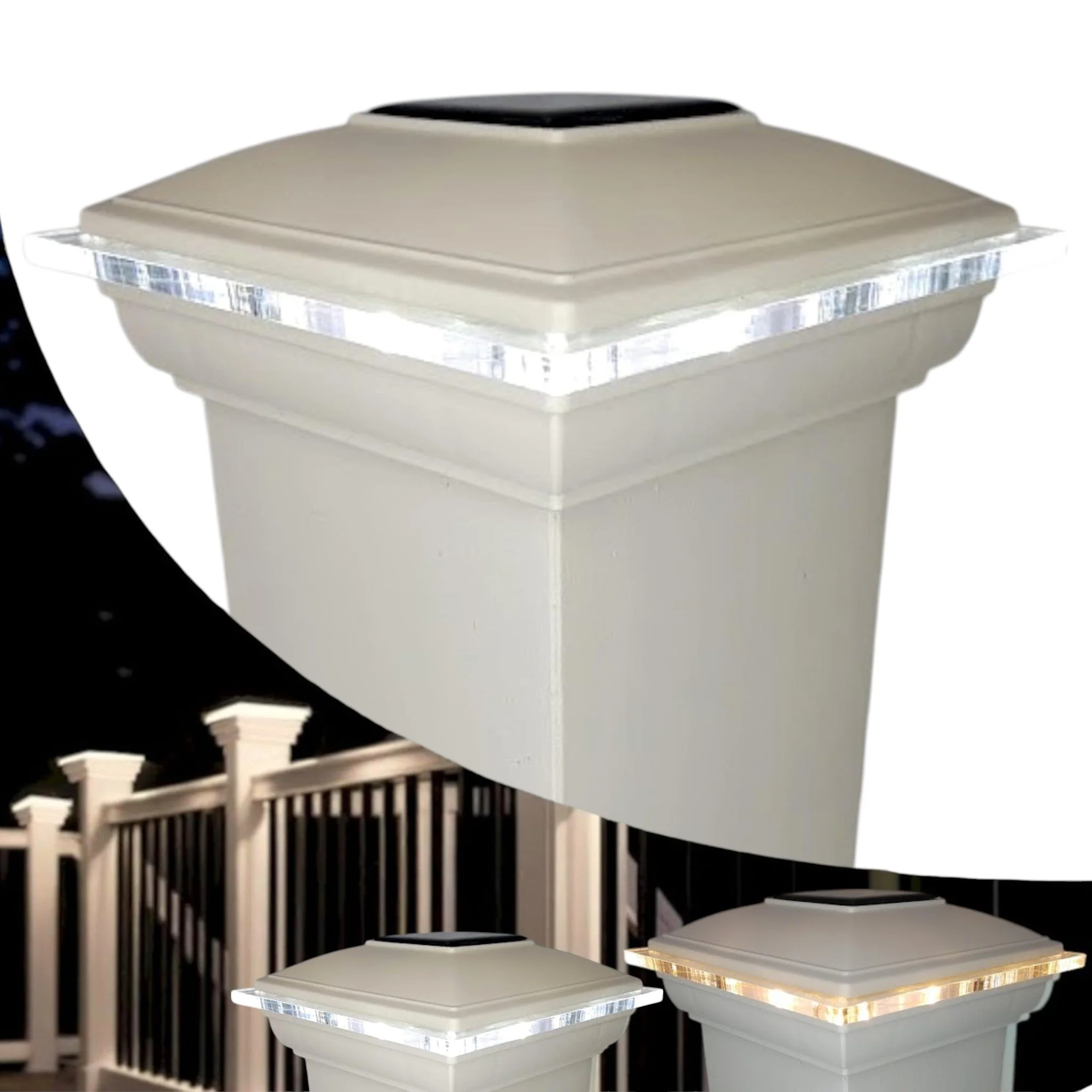 DekLights® solar lighted post cap for Timbertech. Glass Edge Style lens for Timbertech deck ...
