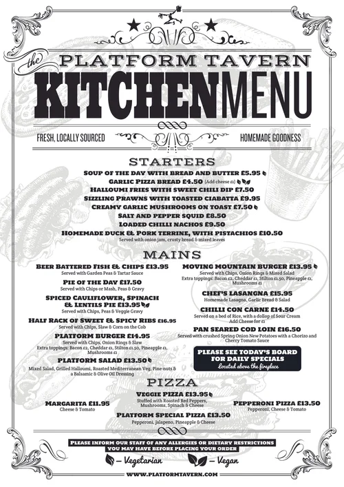 Our Menu — The Platform Tavern