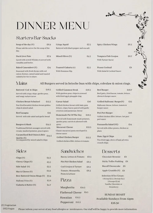 Menu — The Nutley Arms