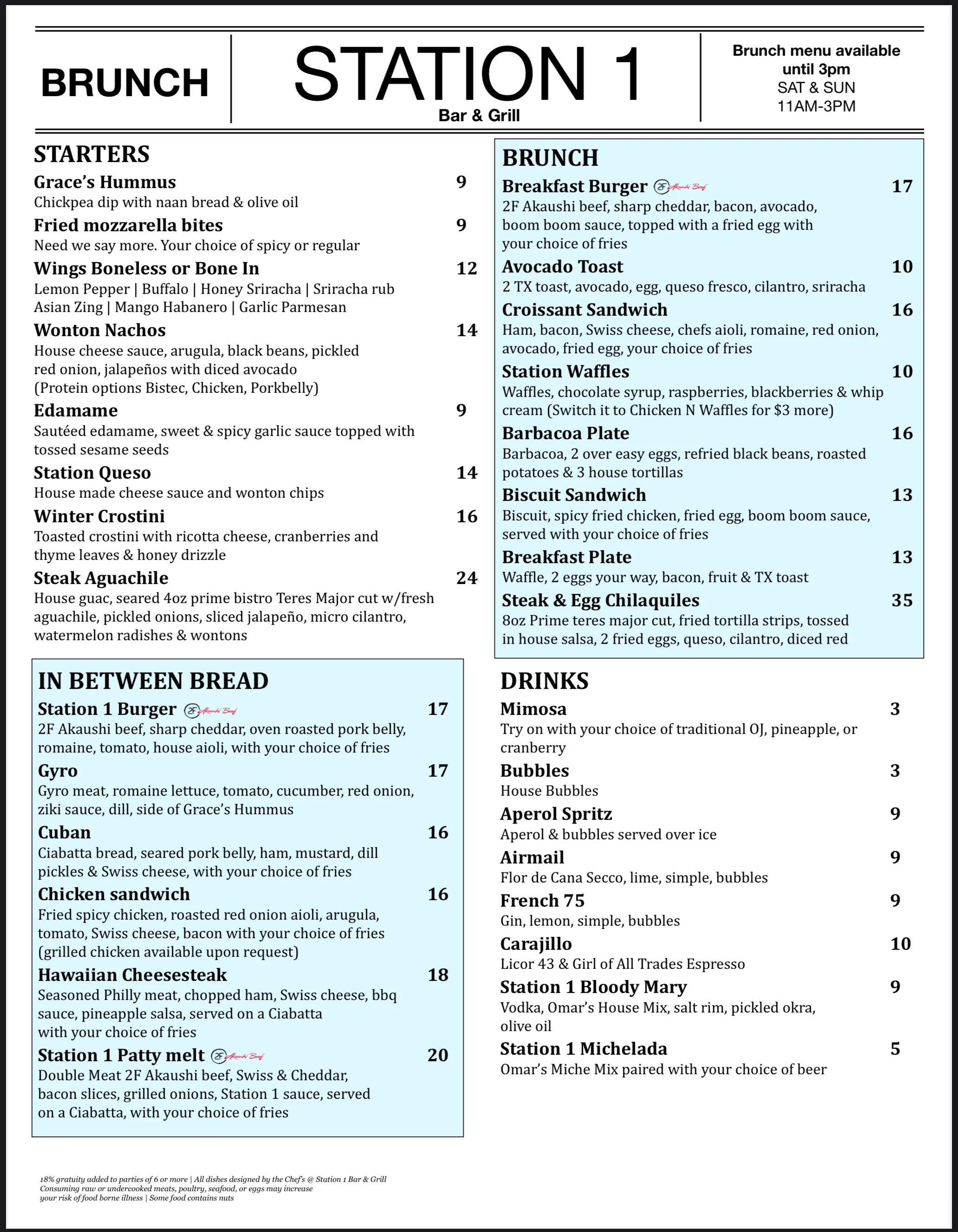 Menu — Station 1 Bar & Grill