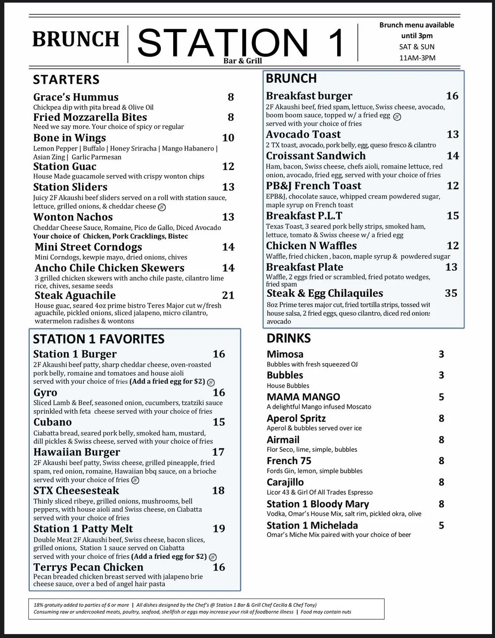 Menu — Station 1 Bar & Grill