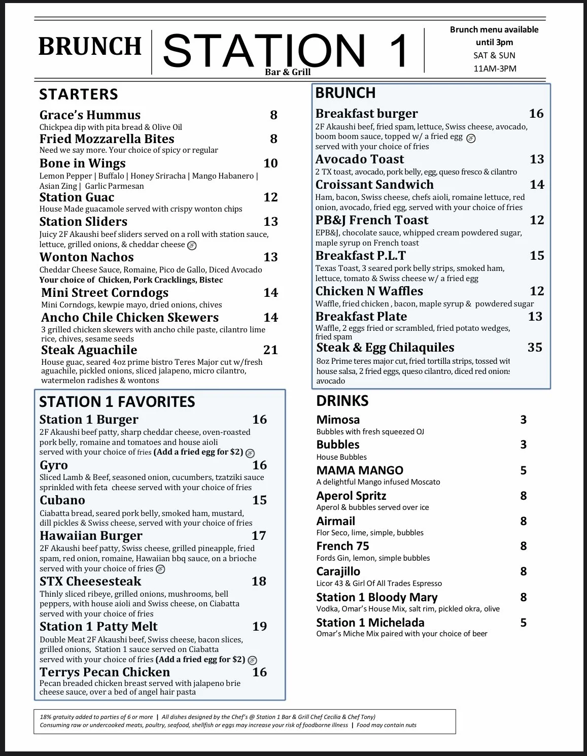 Menu — Station 1 Bar & Grill