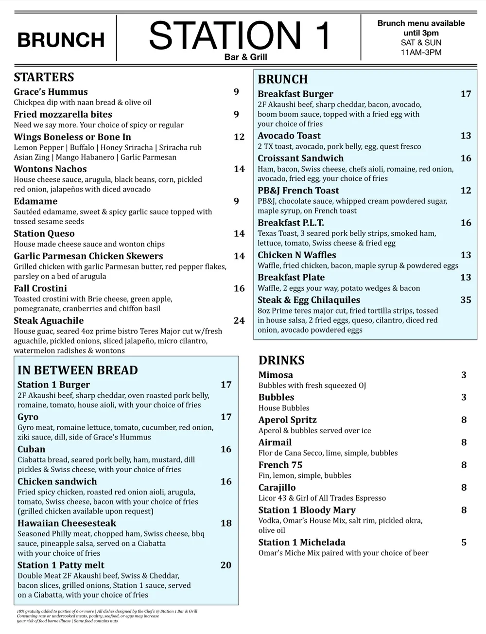 Menu — Station 1 Bar & Grill
