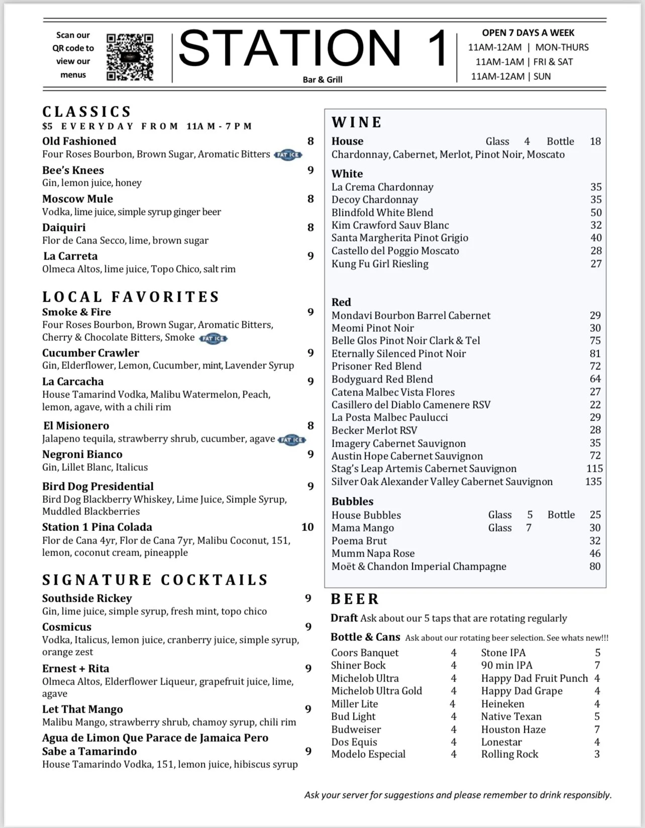 Menu — Station 1 Bar & Grill