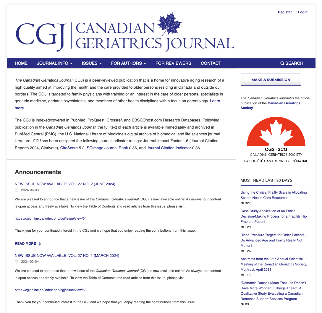Canadian Geriatrics Journal — Canadian Geriatrics Society