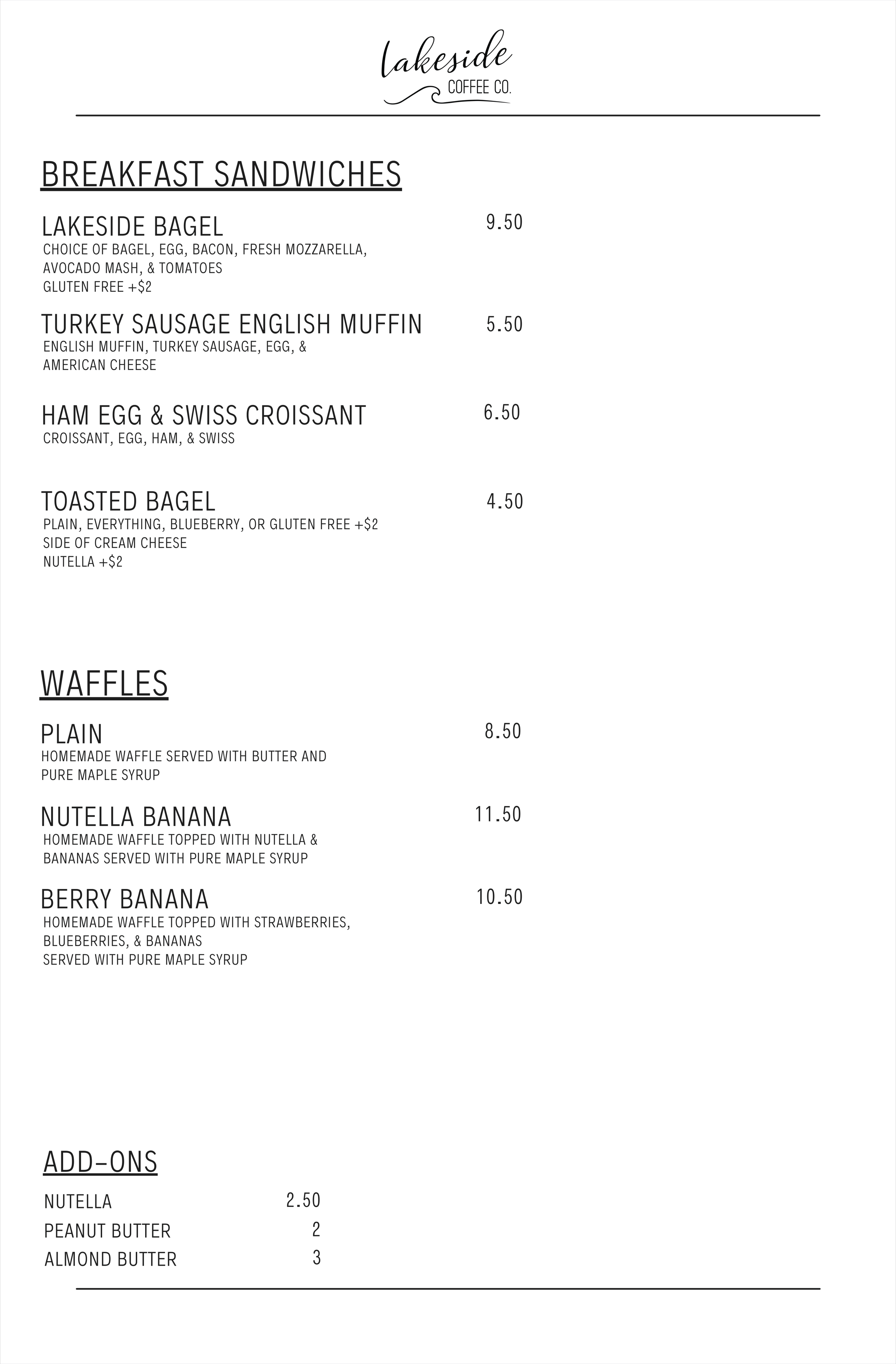 MENU — Lakeside Coffee Co.
