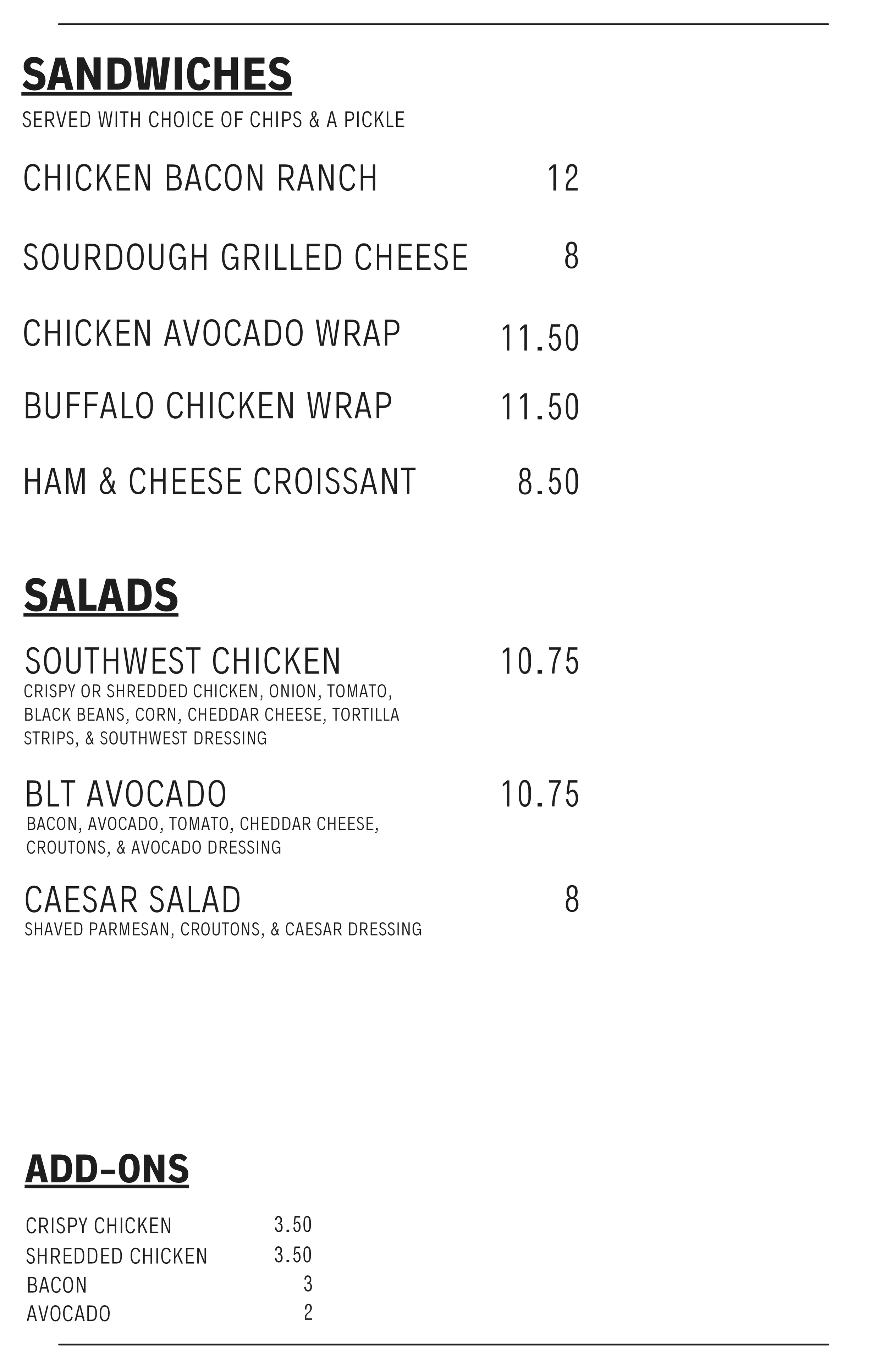 MENU — Lakeside Coffee Co.