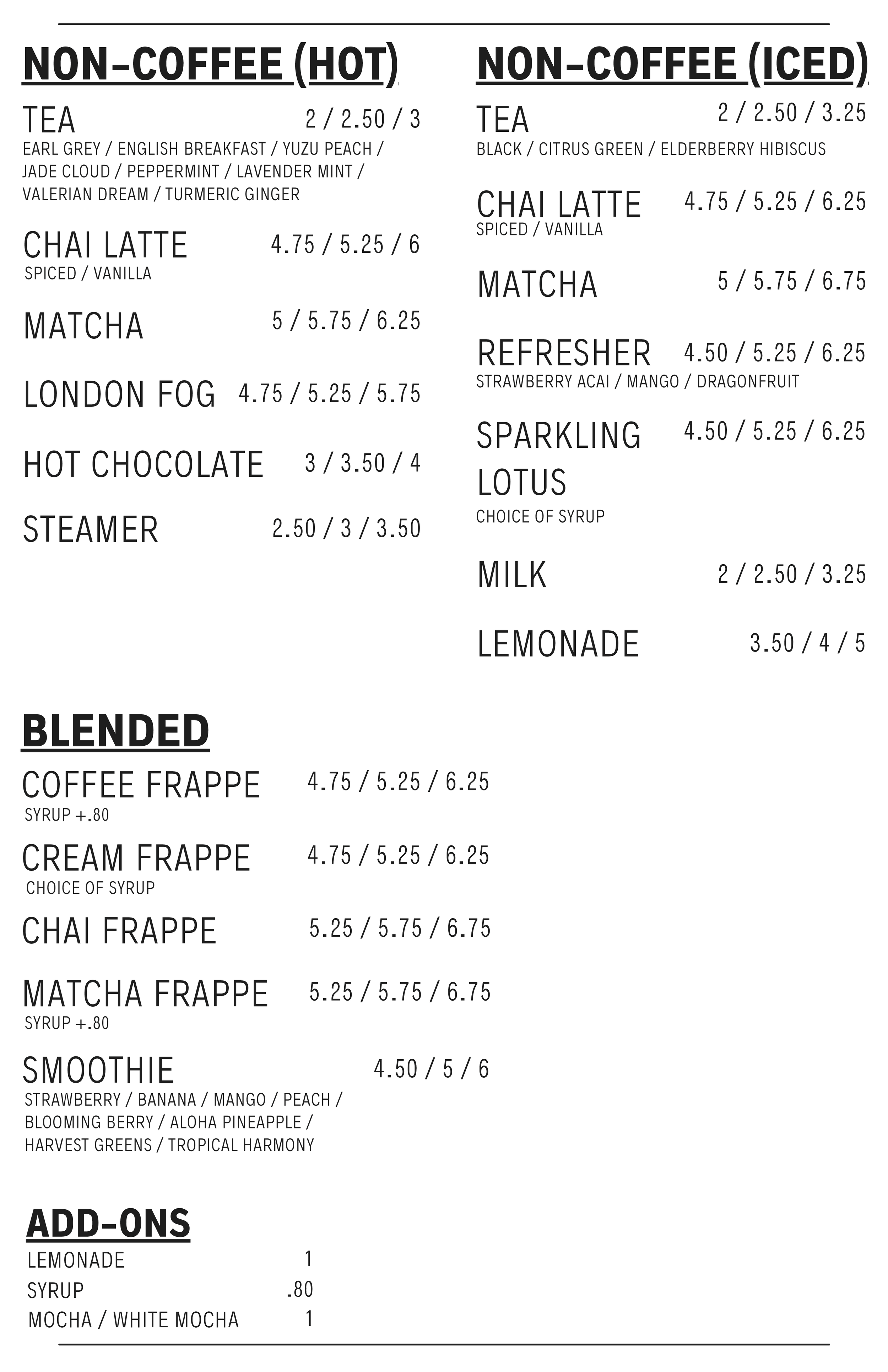 MENU — Lakeside Coffee Co.