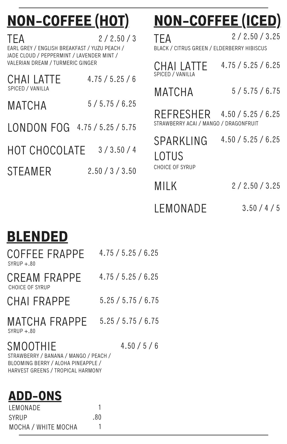 MENU — Lakeside Coffee Co.