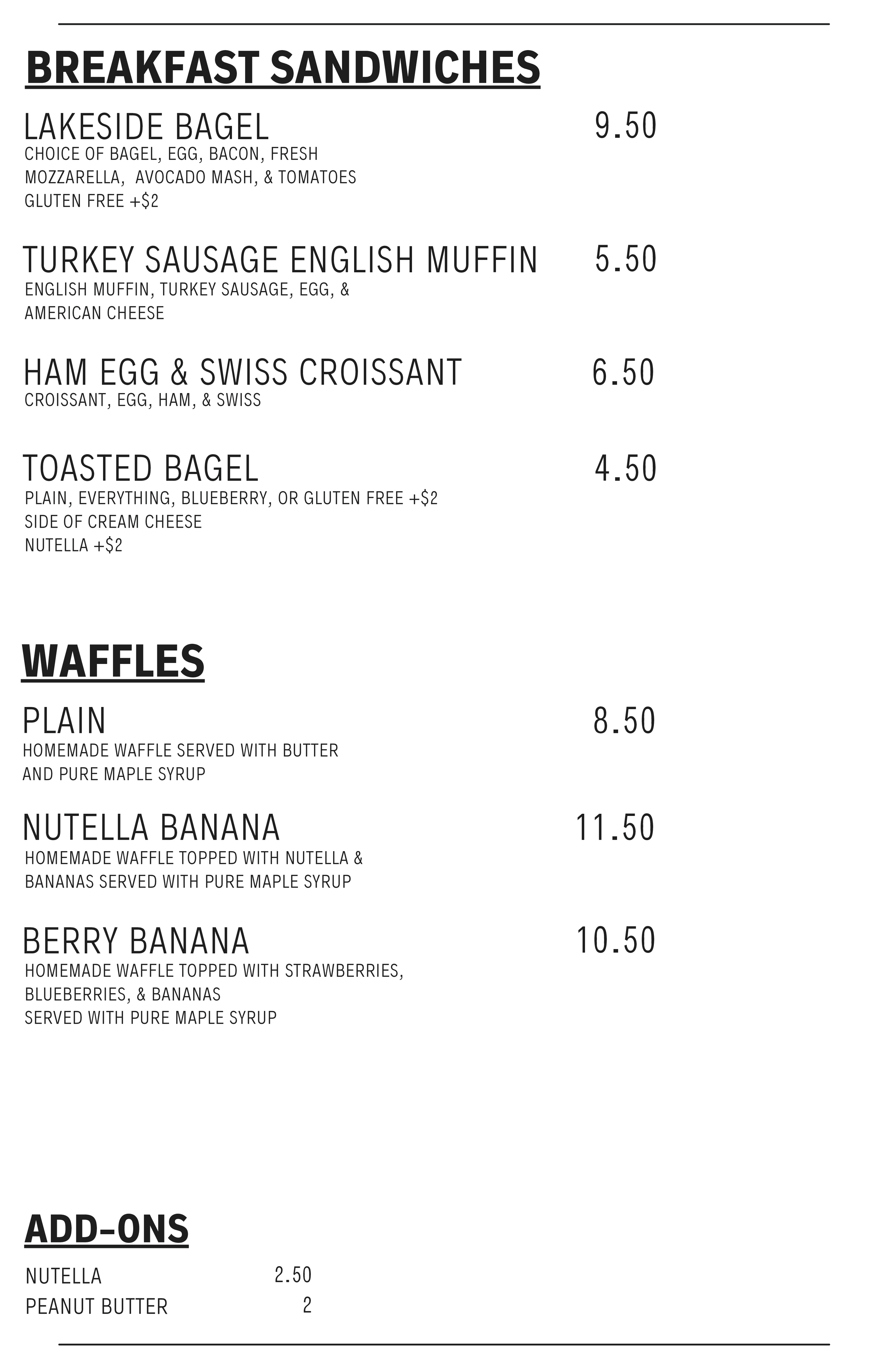 MENU — Lakeside Coffee Co.
