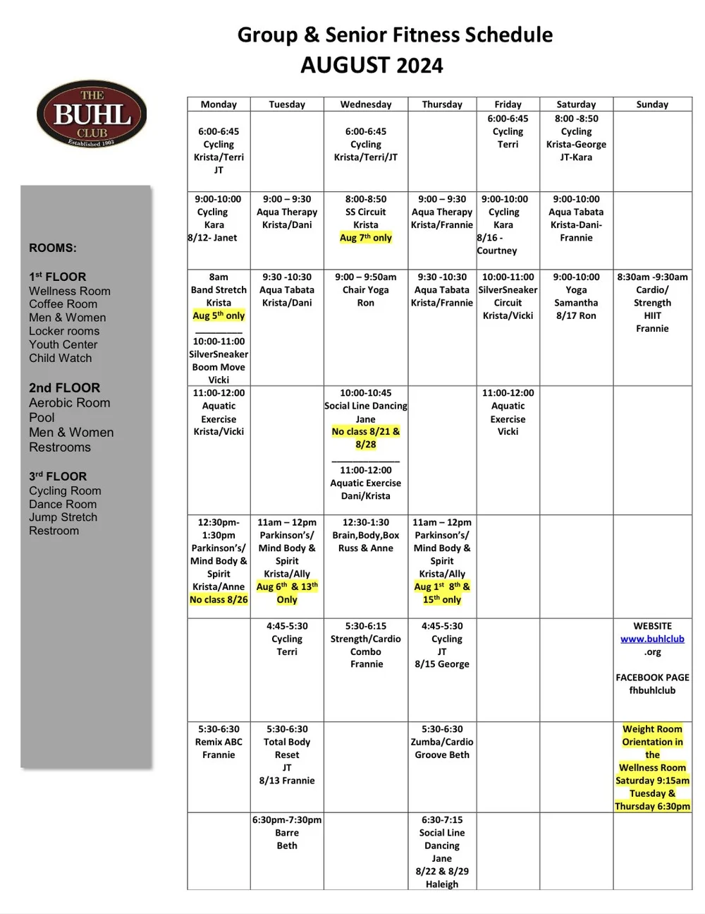 Schedules — The Buhl Club