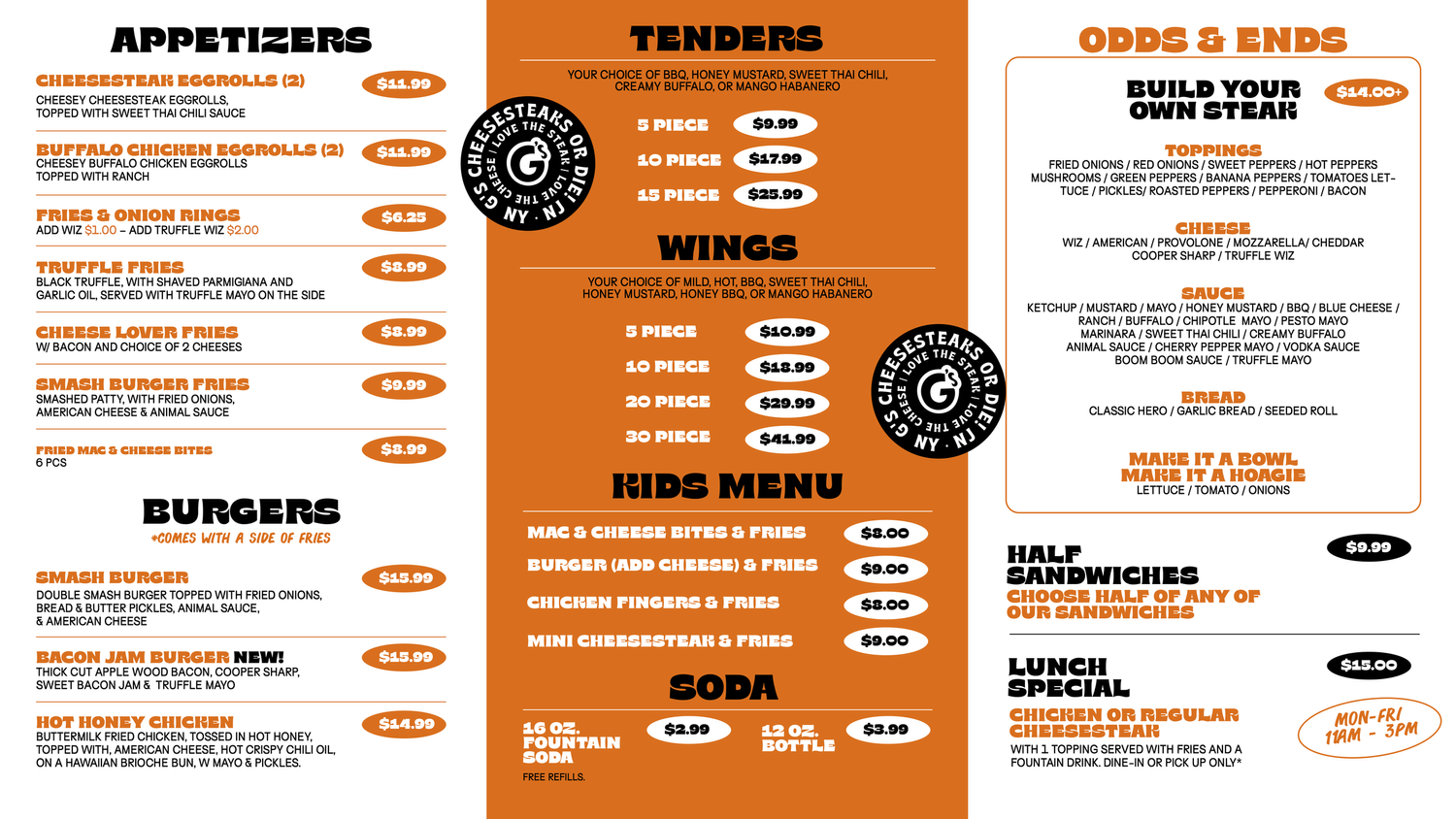 MENU — G's Cheesesteaks