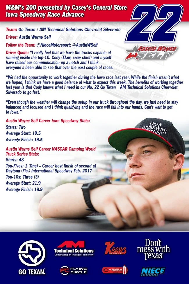 Austin Wayne Self - Iowa Speedway Race Advance — Niece Motorsports