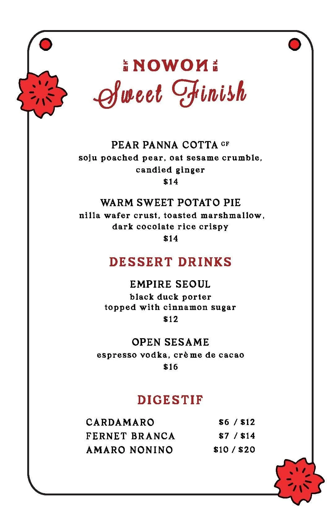 Bushwick Menu — Nowon