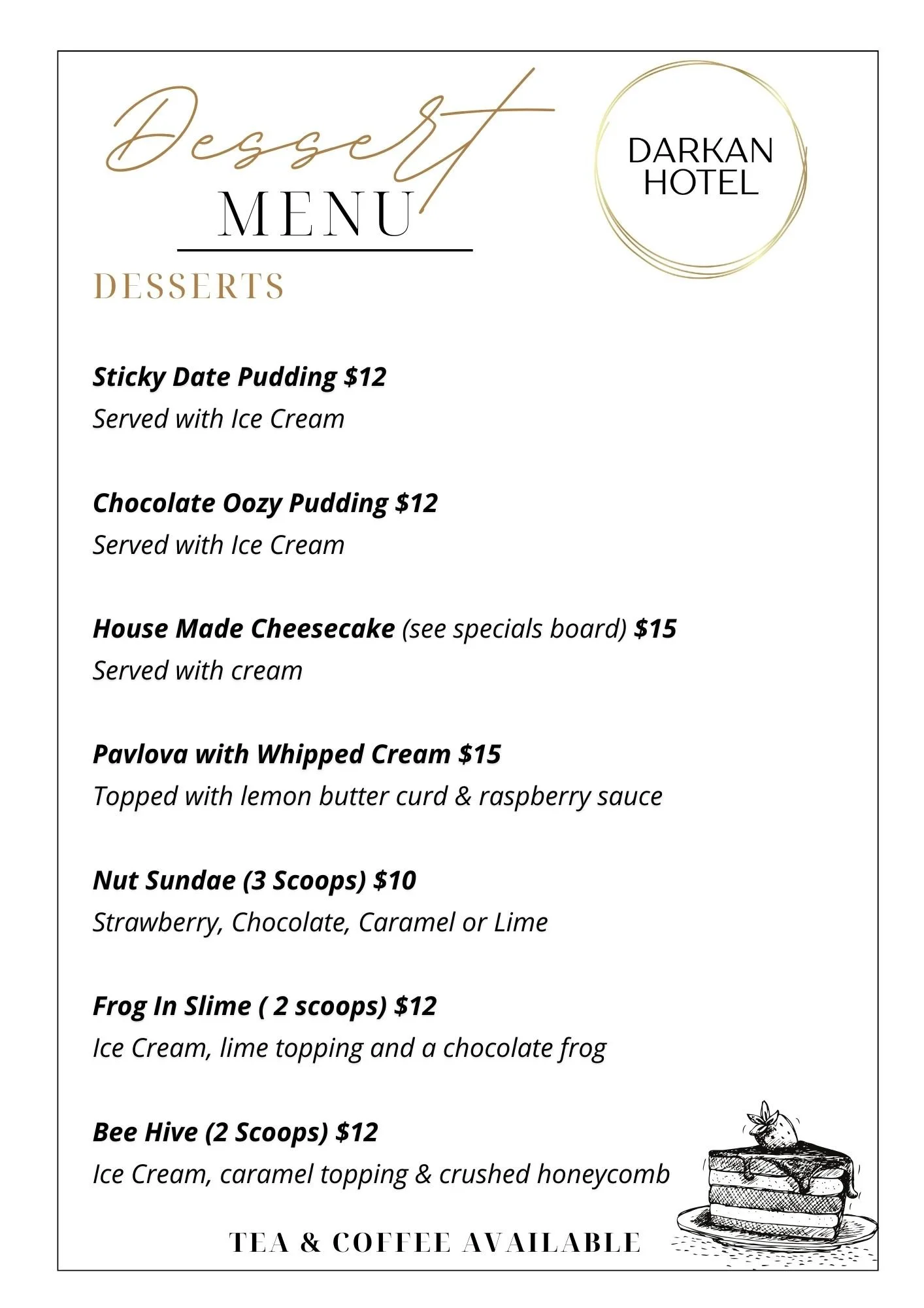 Menus — Darkan Hotel