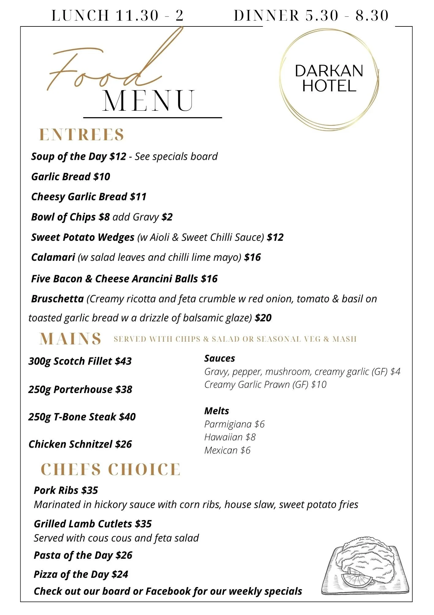 Menus — Darkan Hotel