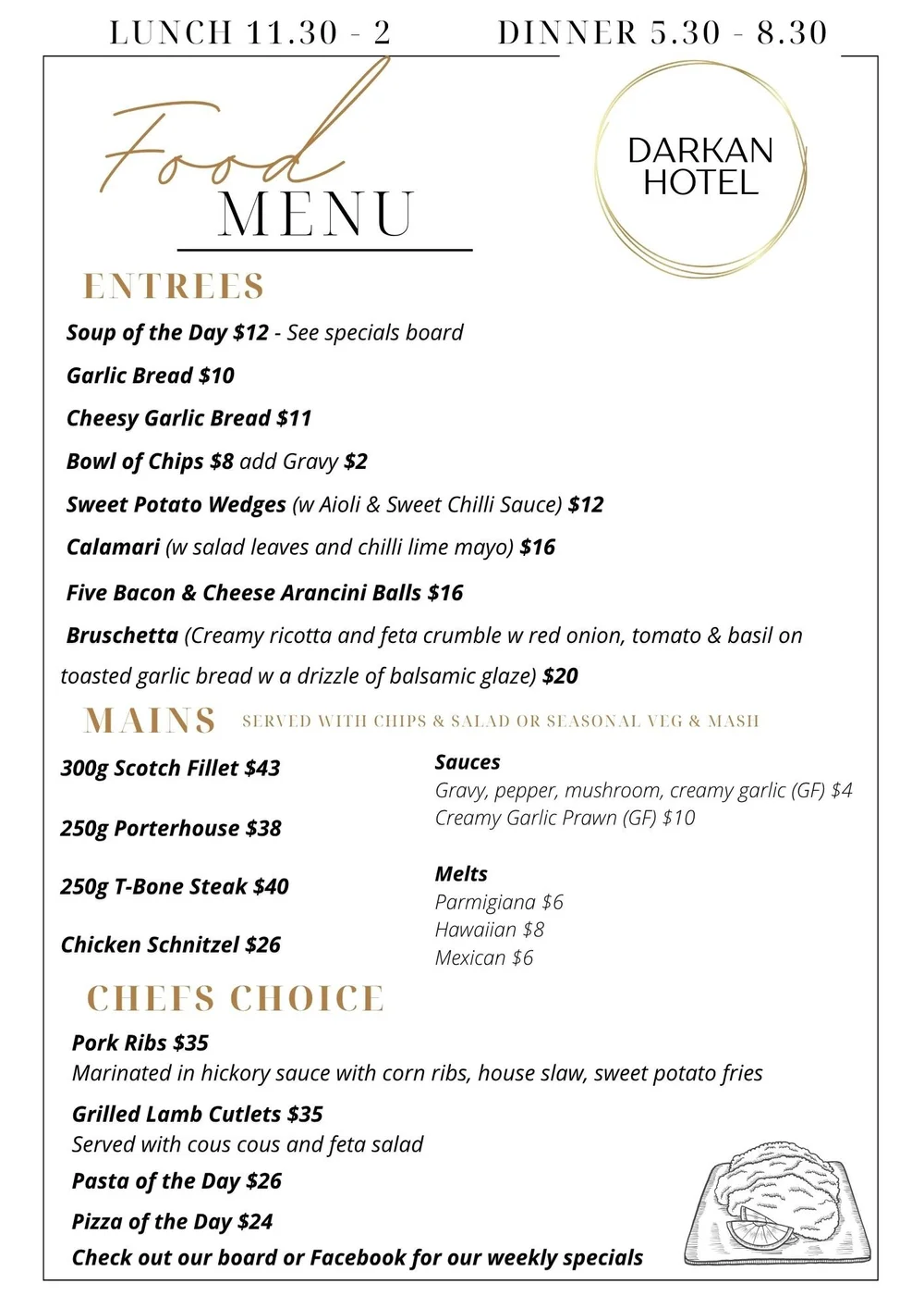 Menus — Darkan Hotel