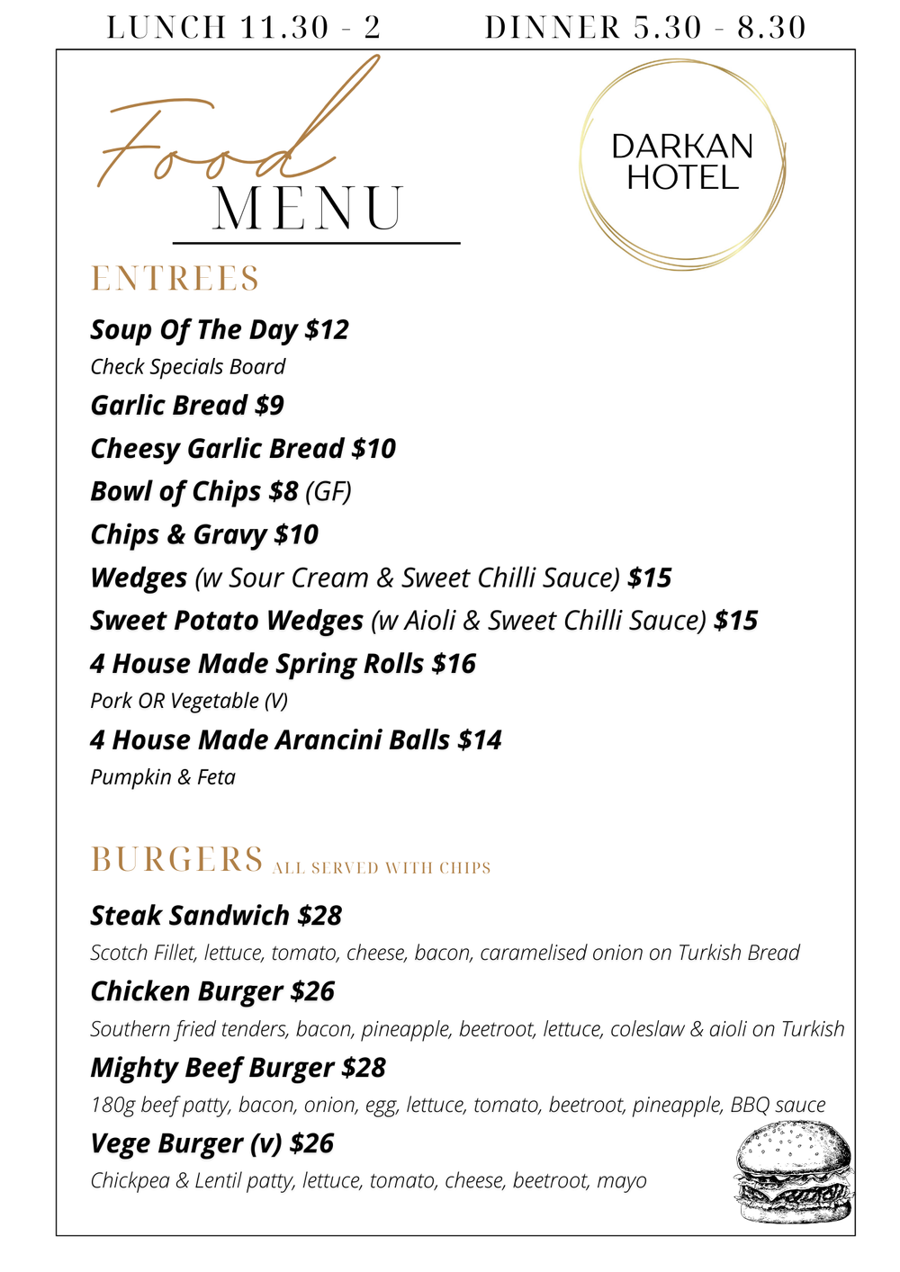 Menus — Darkan Hotel
