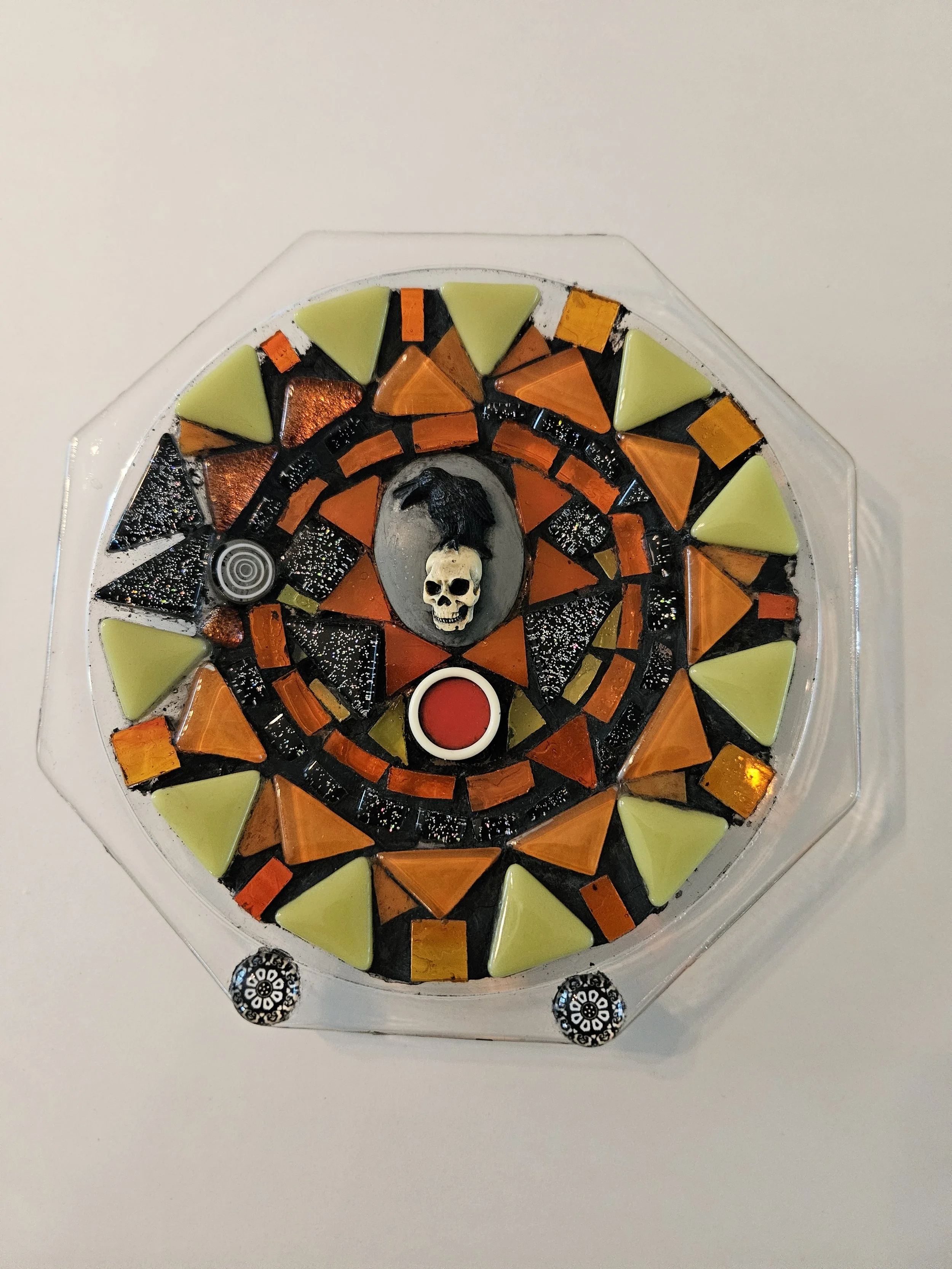 Crow and Skull Octagonal Display Plate — GSO Glassworks